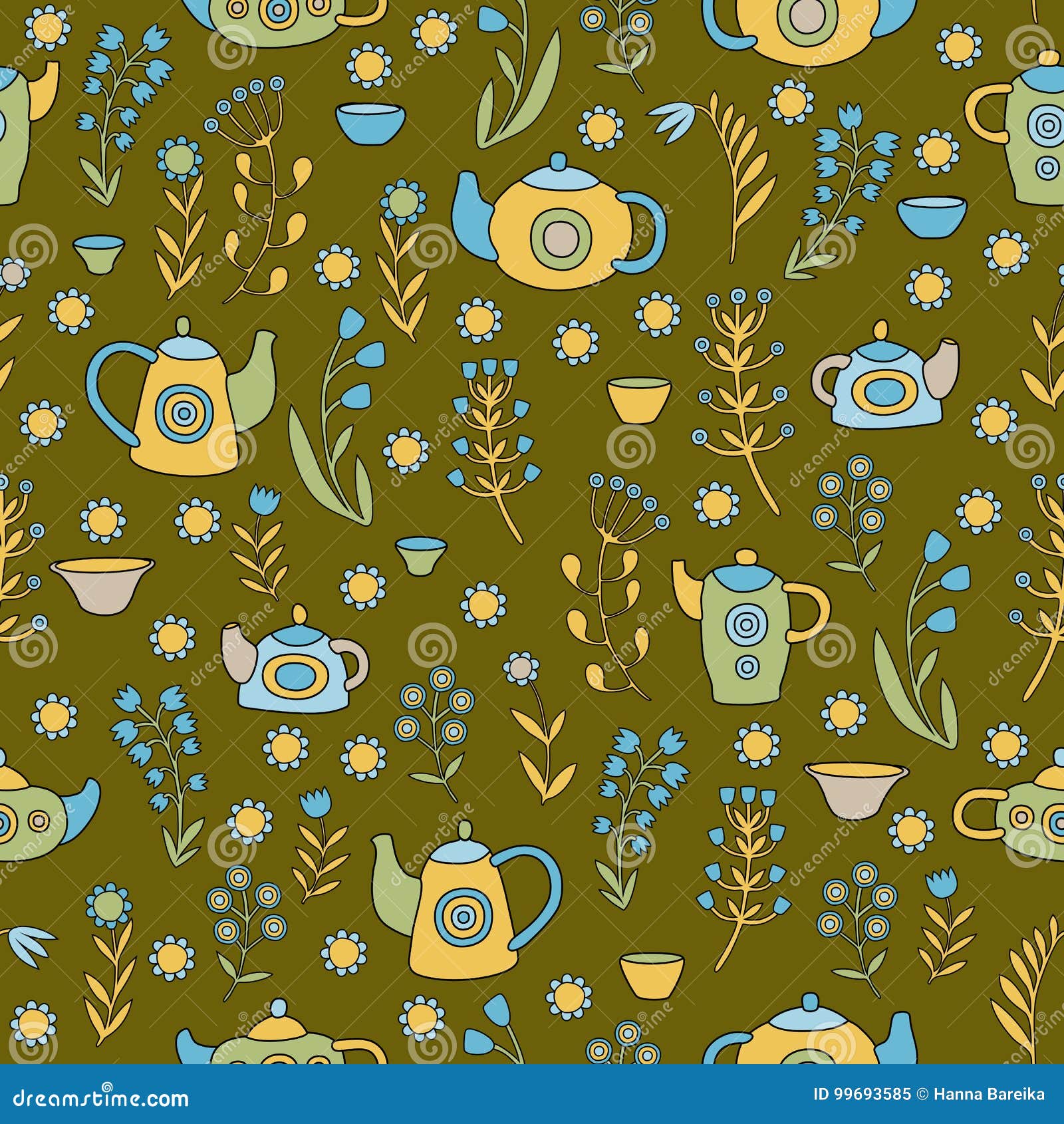 Cute Tea Set. Colorful Vector Seamless Pattern. Stock Vector ...