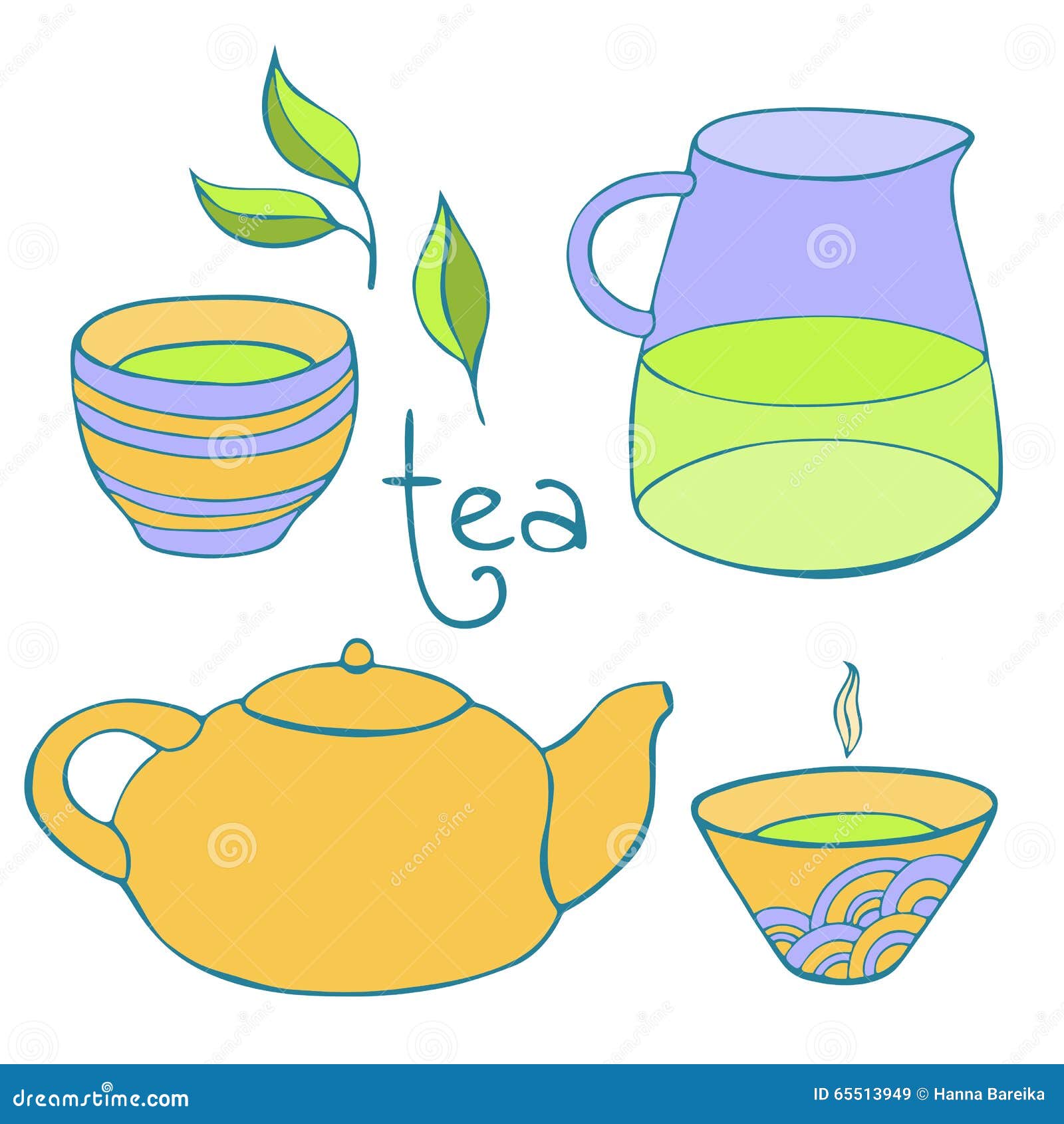 Cute Tea Set. Vector Image. Stock Vector - Illustration of kitchenware ...