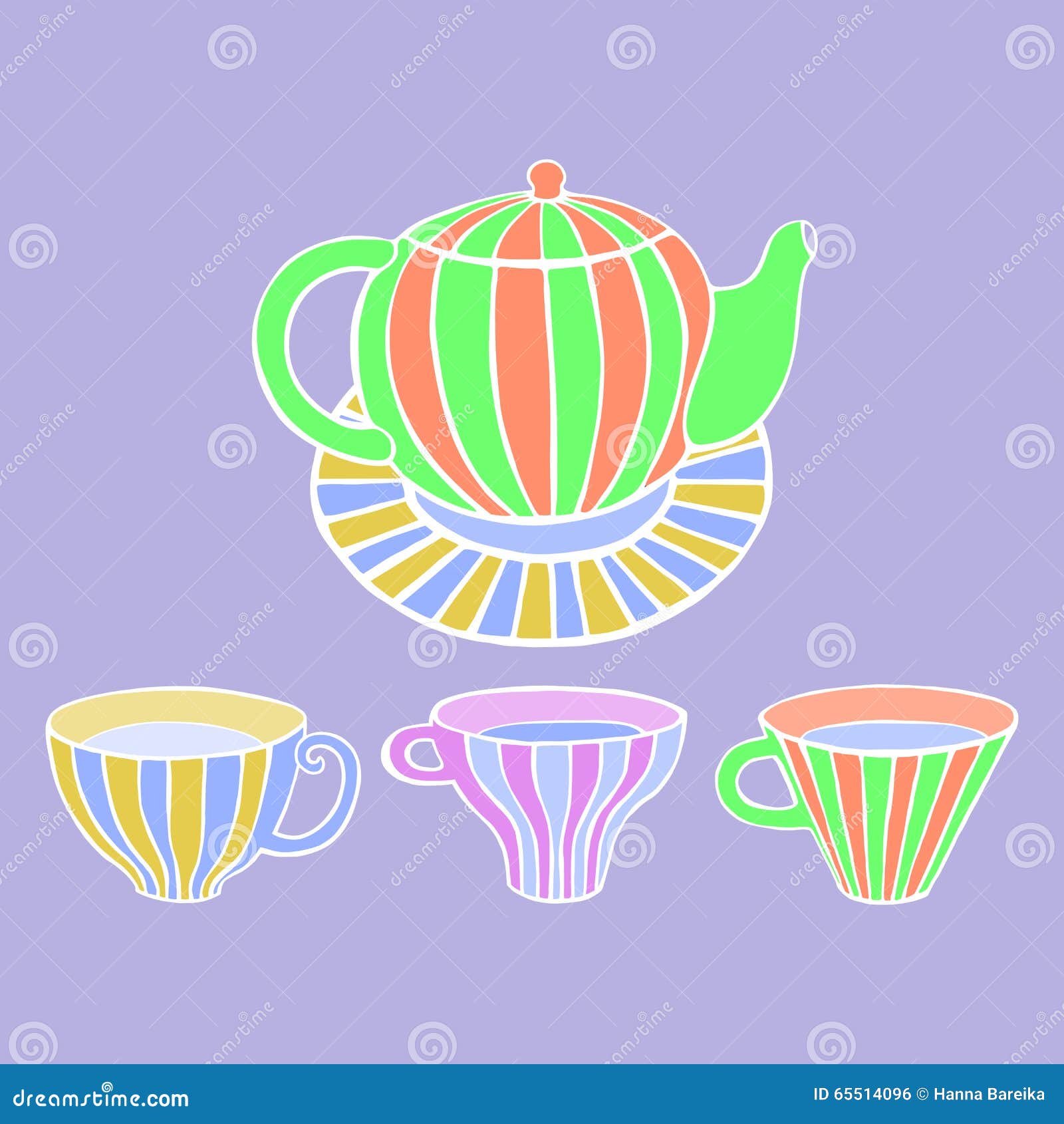 Cute Tea Set. Vector Image. Stock Vector - Illustration of kettle ...