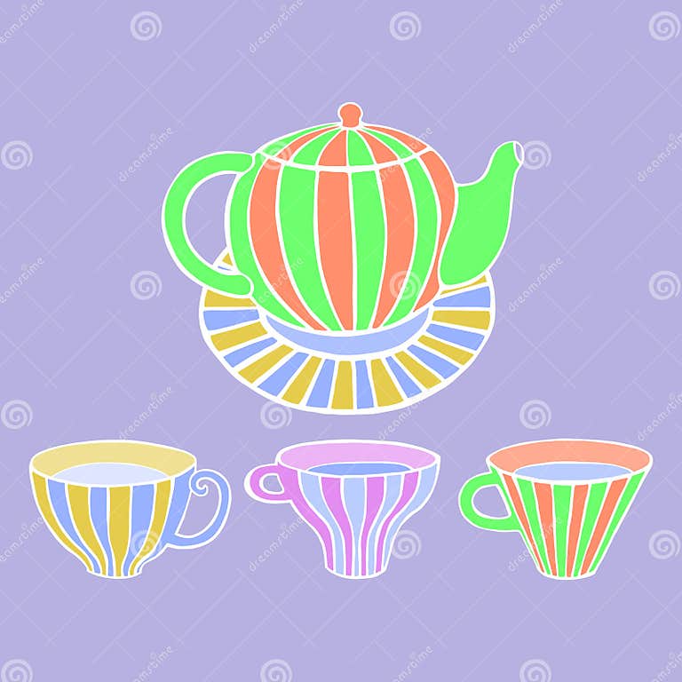 Cute Tea Set. Vector Image. Stock Vector - Illustration of kettle ...