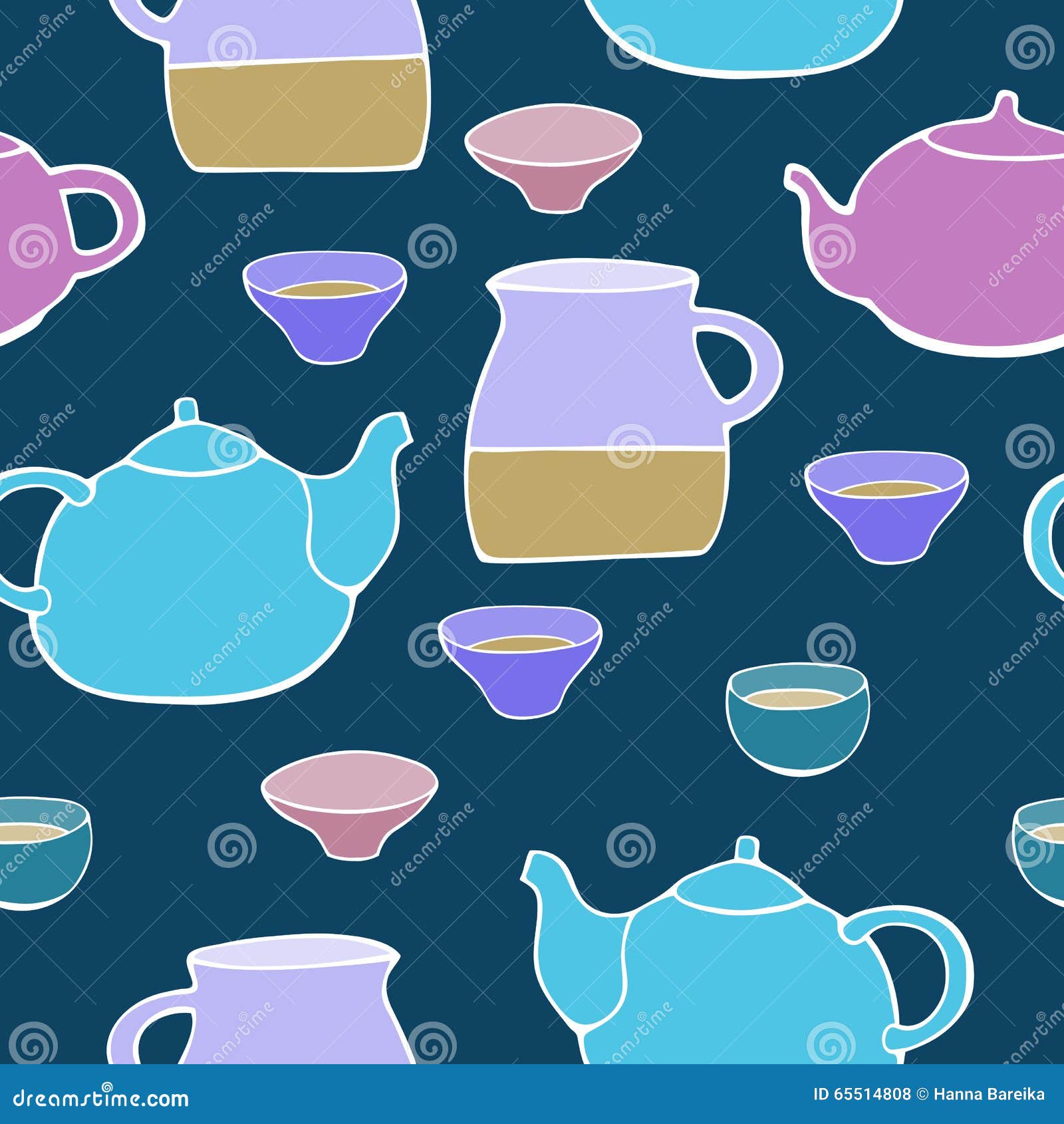 Cute Tea Set. Vector Seamless Pattern. Stock Vector - Illustration of ...