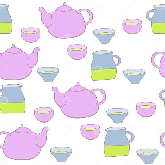 Cute Tea Set. Vector Seamless Pattern. Stock Vector - Illustration of ...