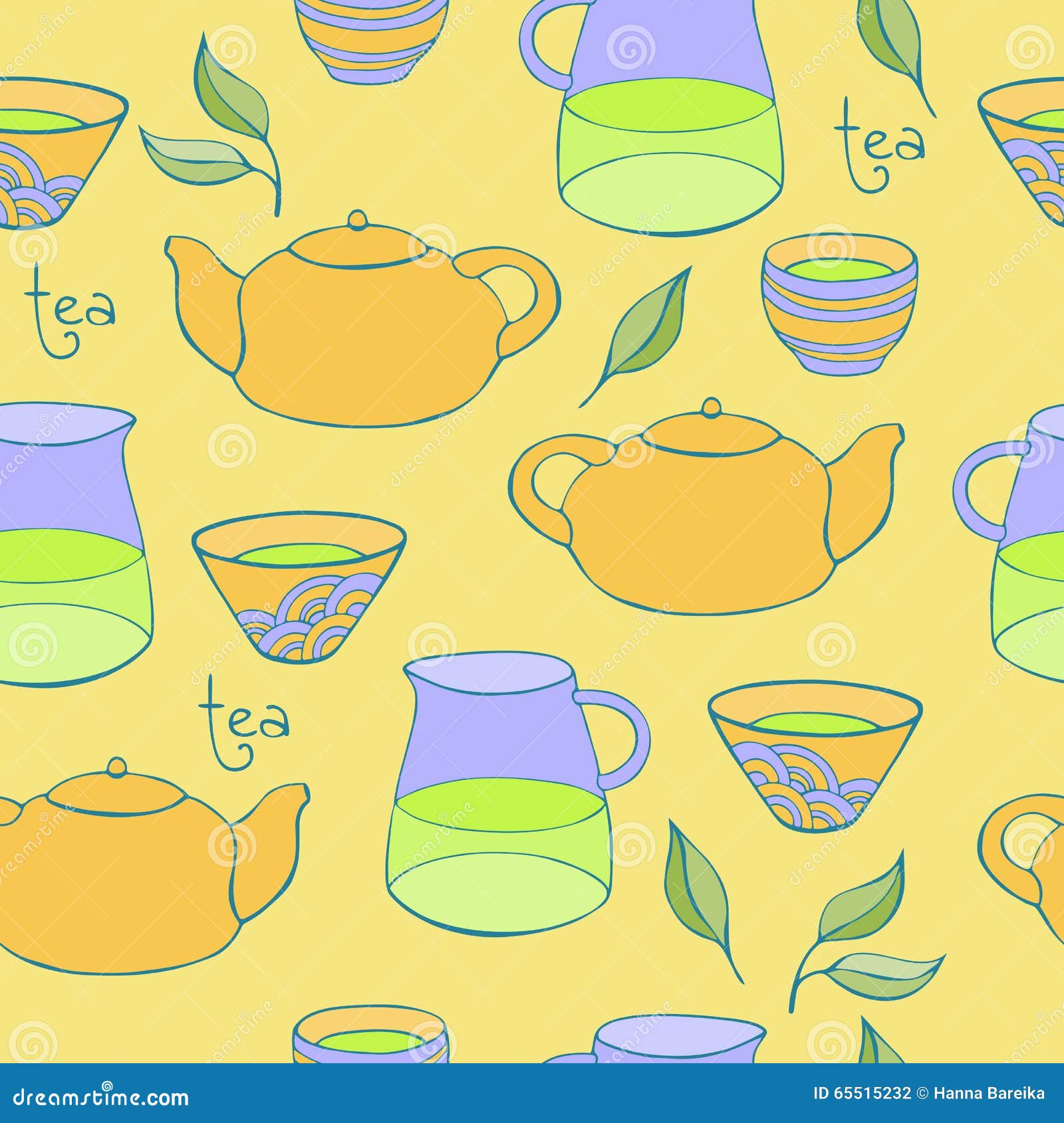 Cute Tea Set. Vector Seamless Pattern. Stock Vector - Illustration of ...