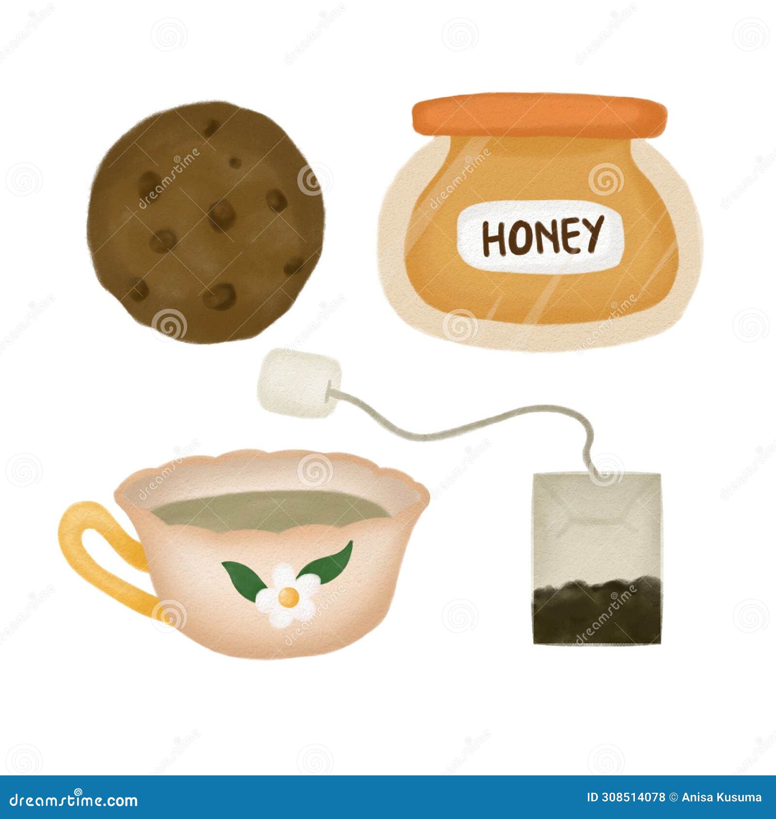 Cute Tea Time Sets Clipart Elements Stock Illustration - Illustration ...