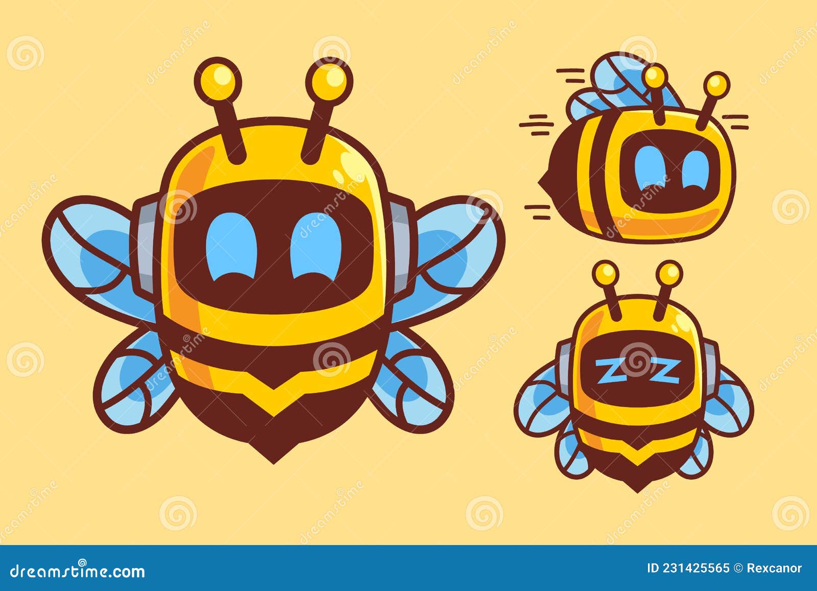 Cute Bee Robot Cartoon Character Stock Vector - Illustration of android ...