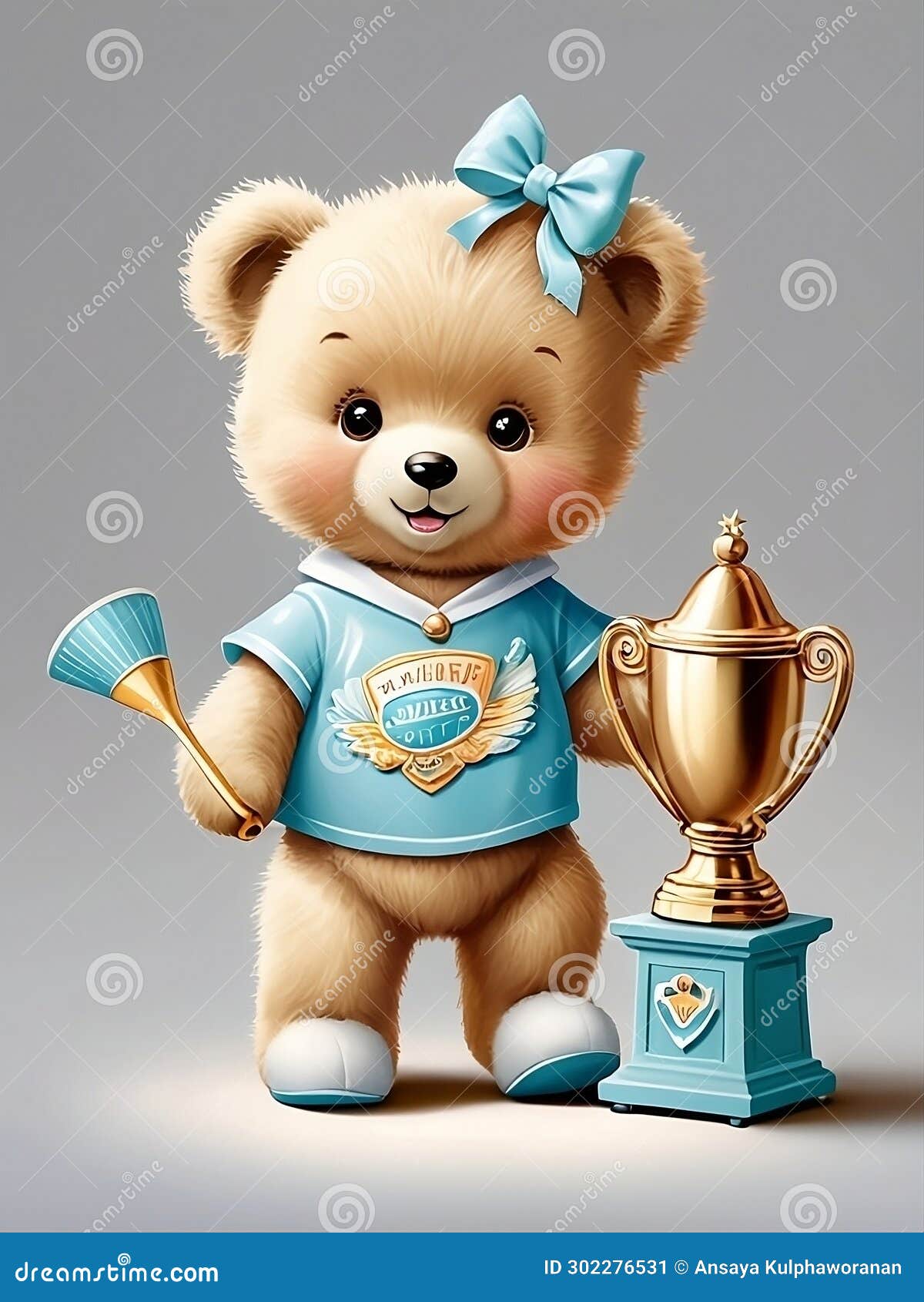 Cute Teddy Bear with Award and Trophy, 3d Illustration Stock Illustration - Illustration of baby ...