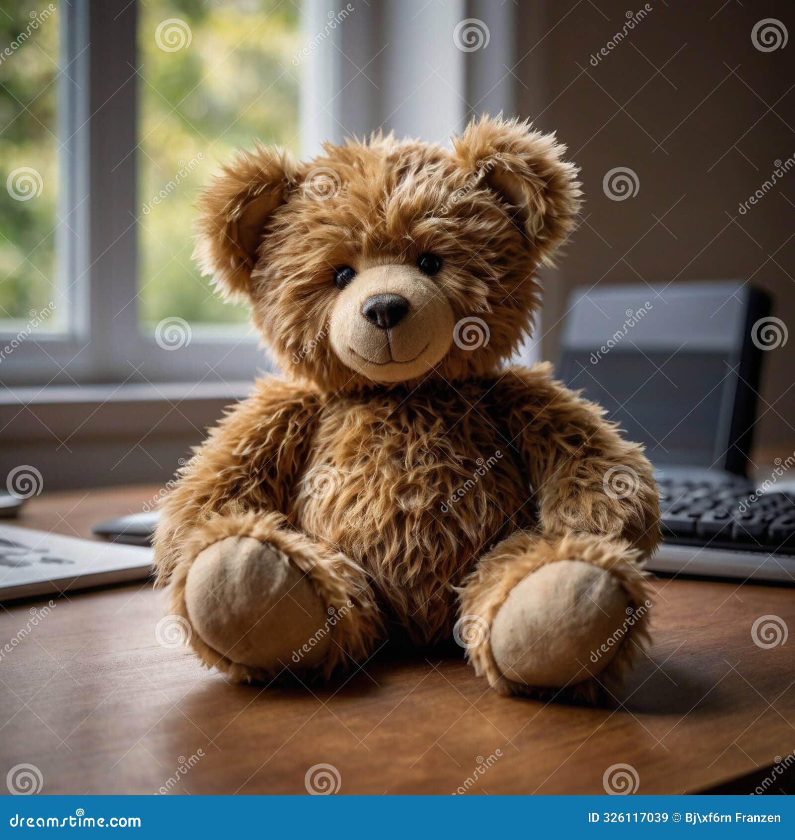 Teddy bear on a table stock illustration. Illustration of children ...