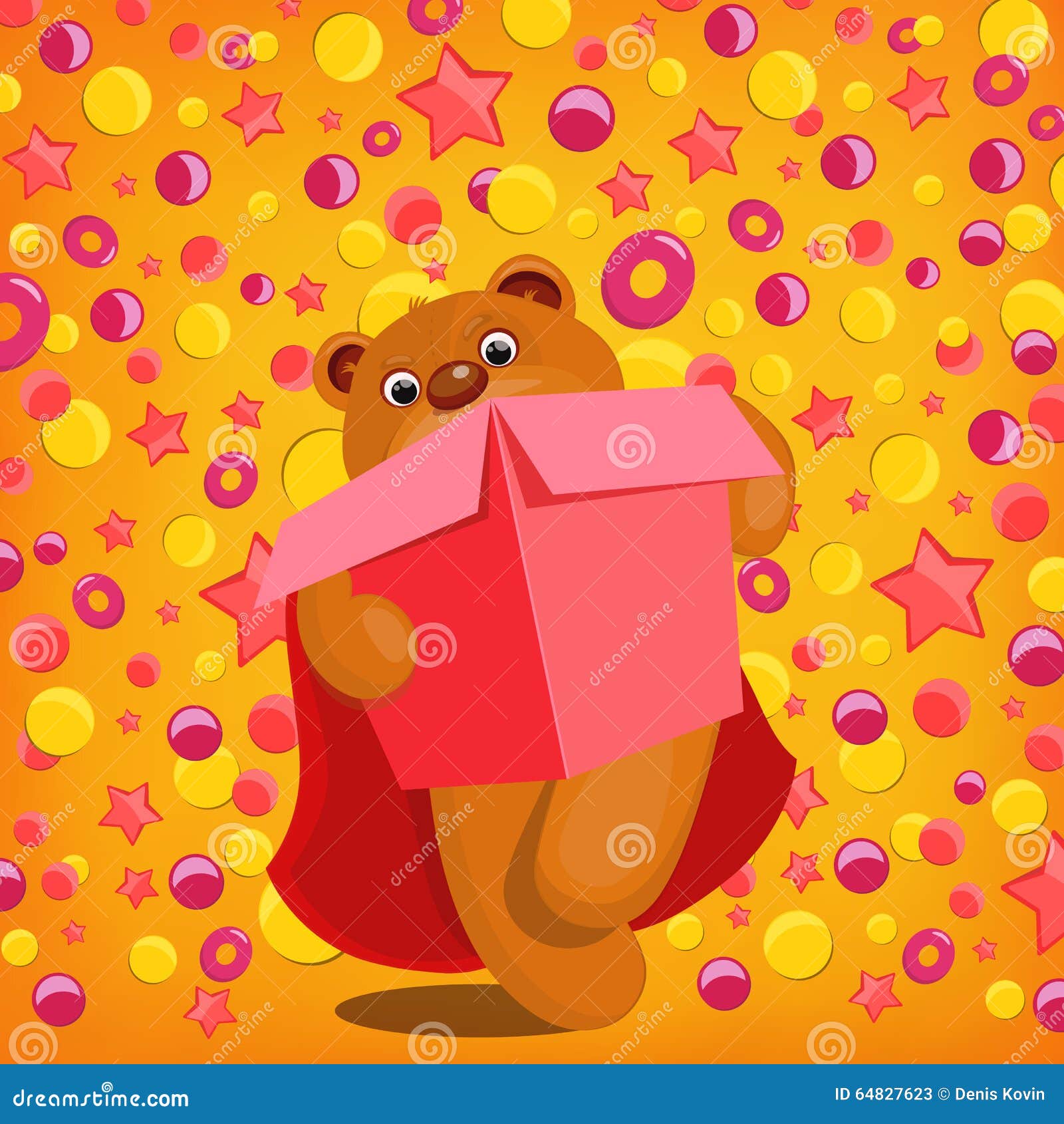 Cute Teddy Bear Carrying Red Open Gift Box Stock Illustration ...