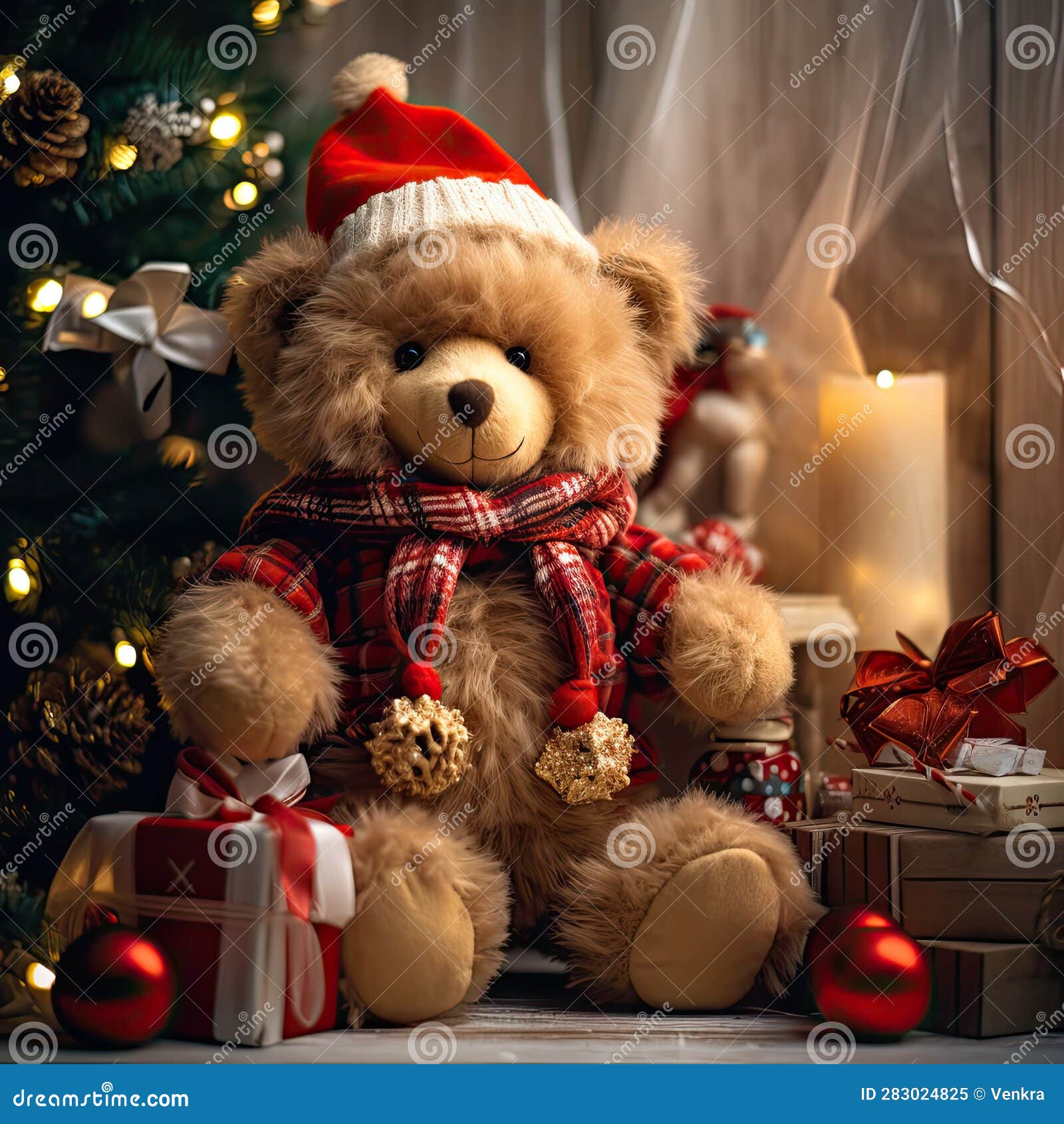 Cute Teddy Bear in Christmas Decorations Stock Illustration ...