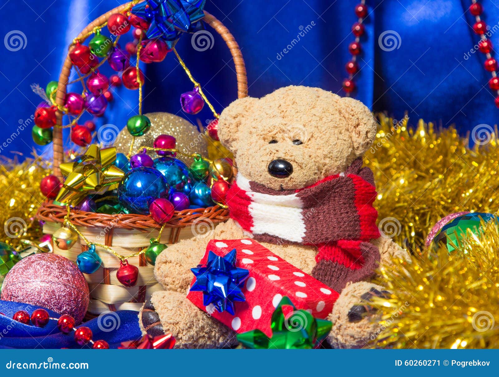Cute Teddy Bear with Christmas Decorations Stock Image - Image of ...