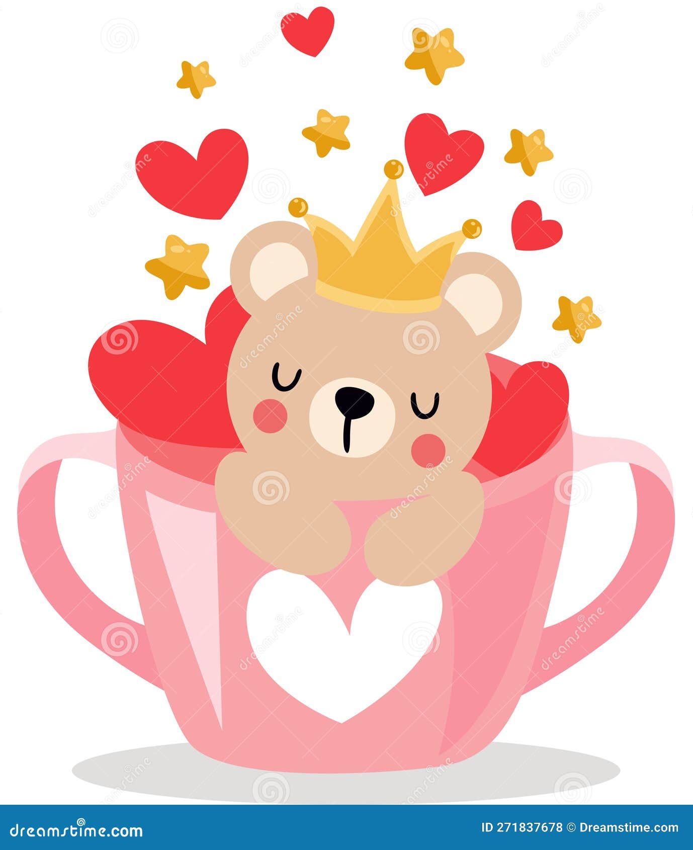 Cute Teddy Bear with Crown on Head Inside Love Cup Stock Vector ...