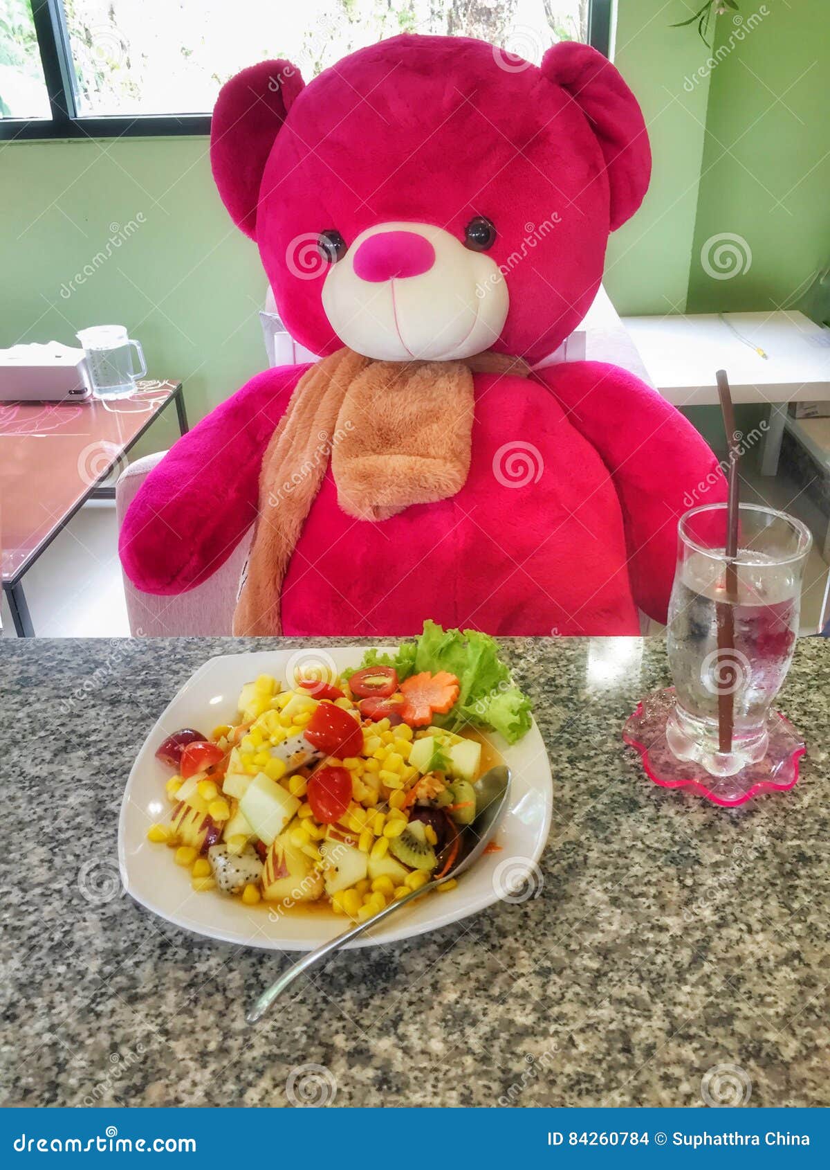 Cute Teddy Bear Eating Vegetable Salad Stock Photo - Image of diet ...