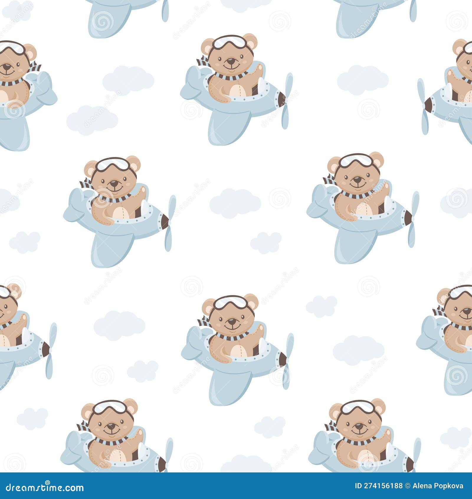 Cute Teddy Bear Flying through the Sky on an Airplane. Blue Clouds ...