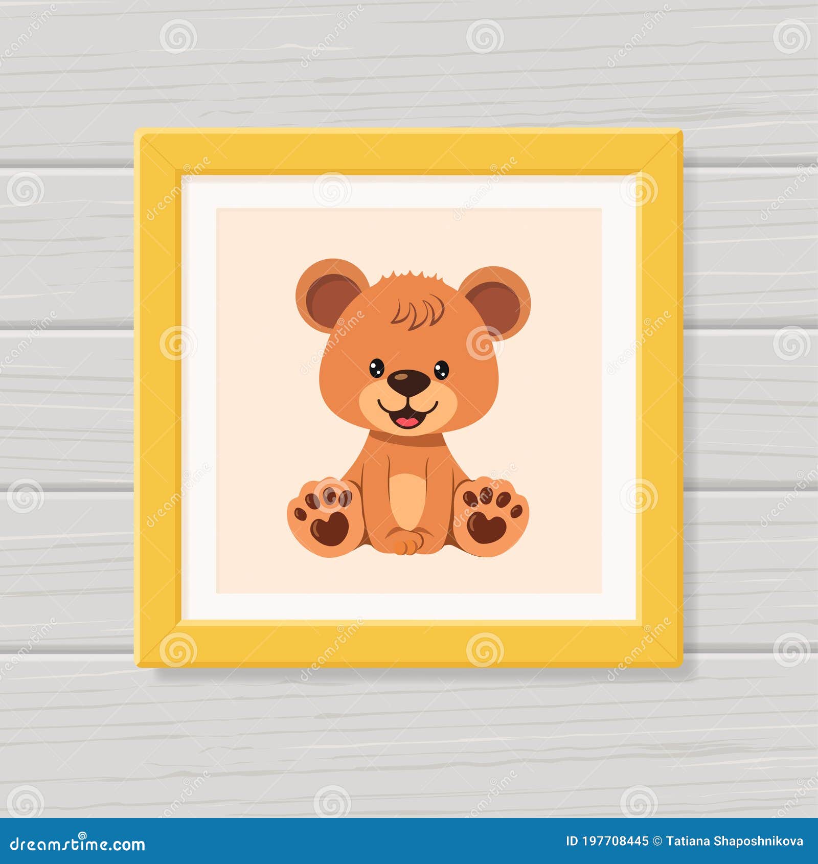 Cute Teddy Bear in Frame on Wall. Home Decor for Nursery Room Stock ...