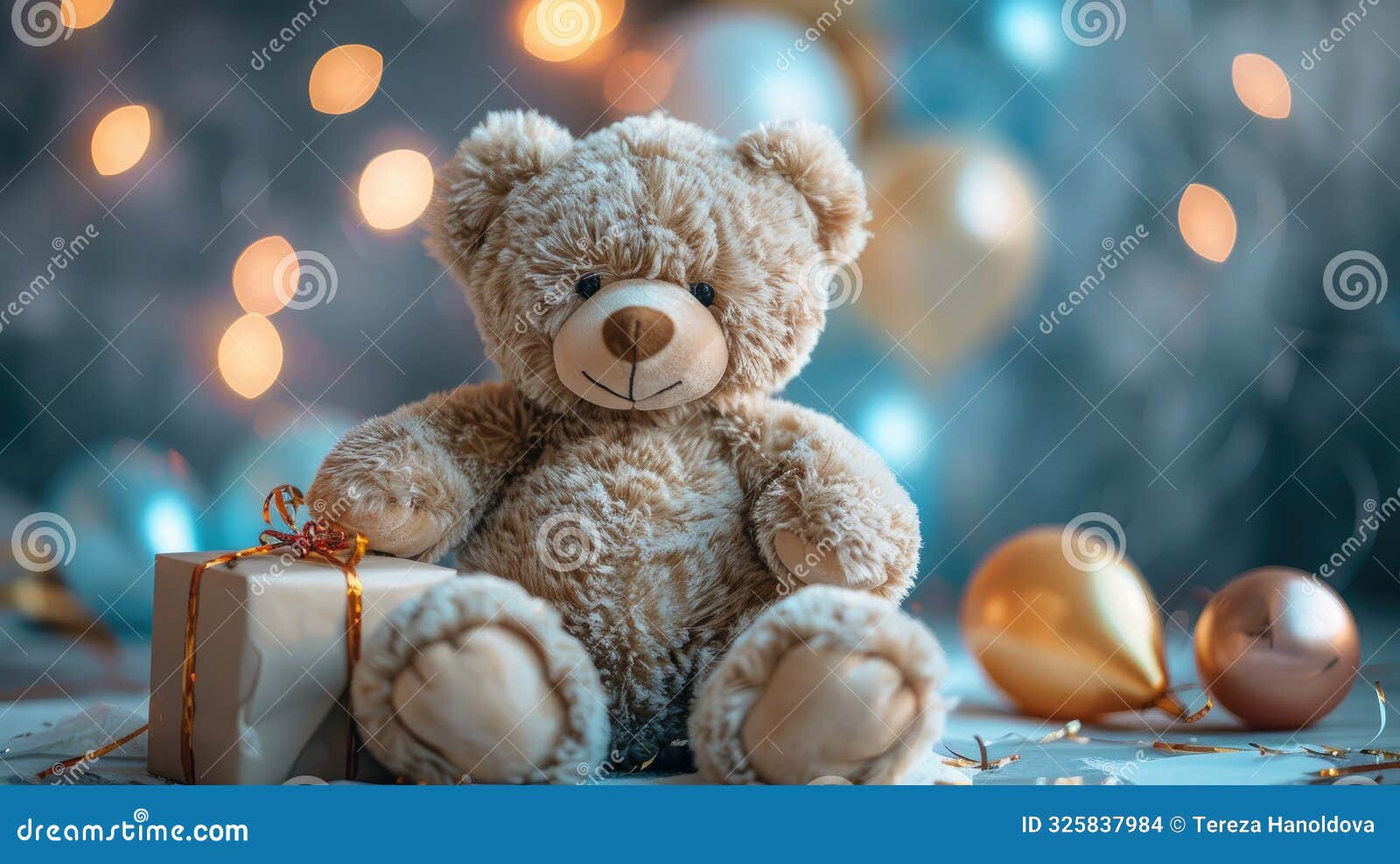 Cute Teddy Bear with Gift and Happy Birthday Sample Stock Illustration ...