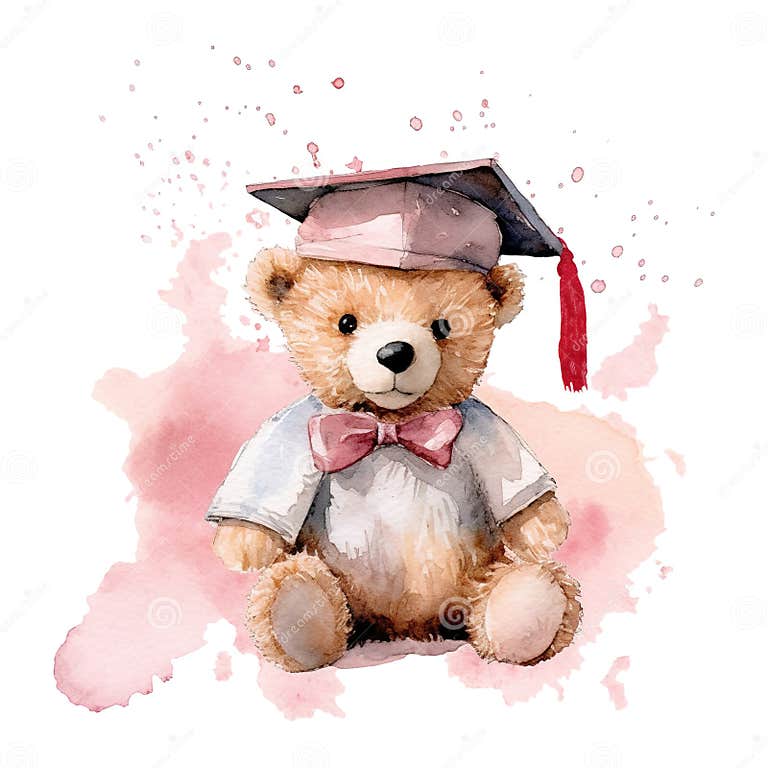 Cute Teddy Bear with Graduation Hat Stock Illustration - Illustration ...