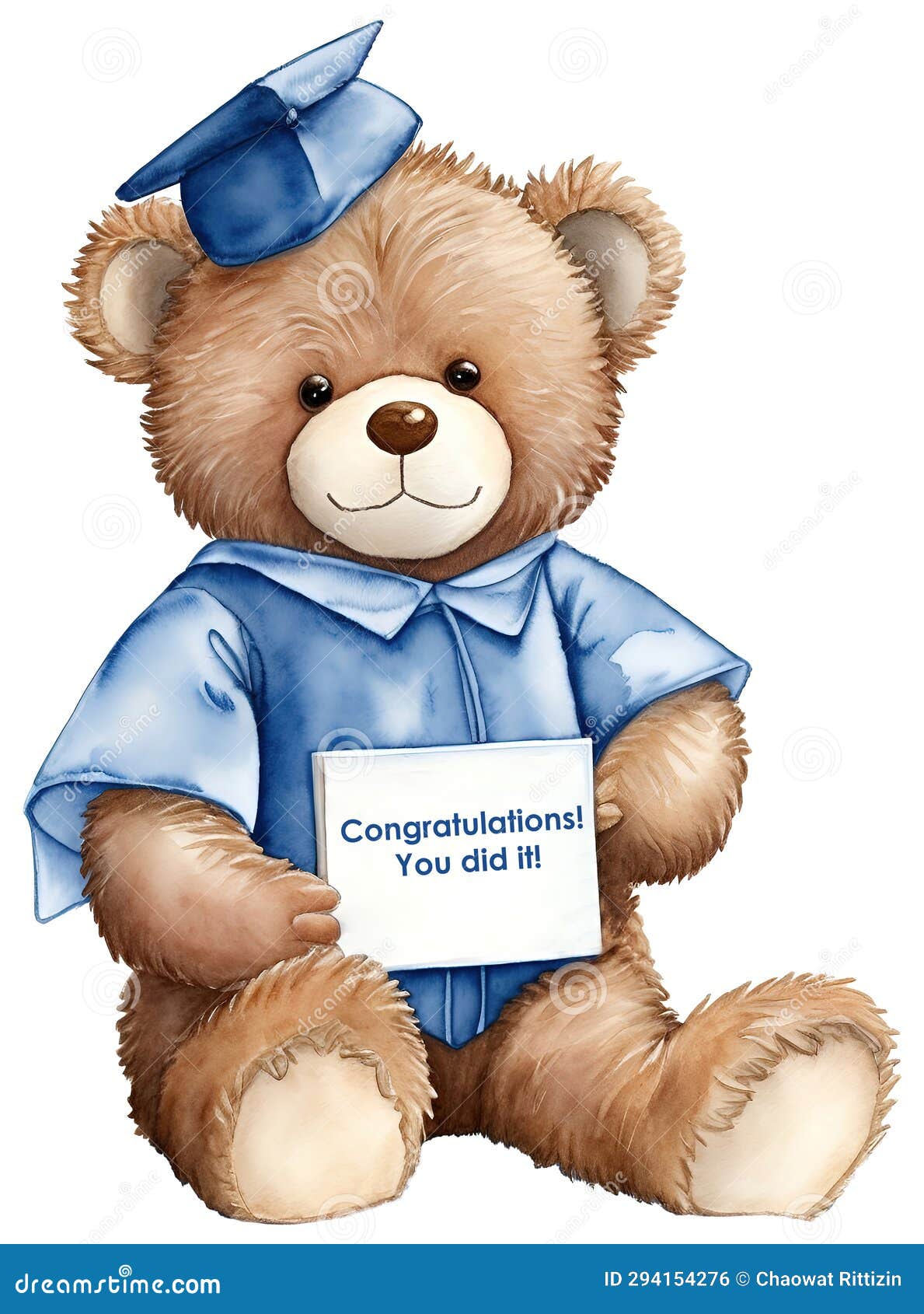 Cute Teddy Bear Graduation Watercolor Isolated Stock Illustration ...
