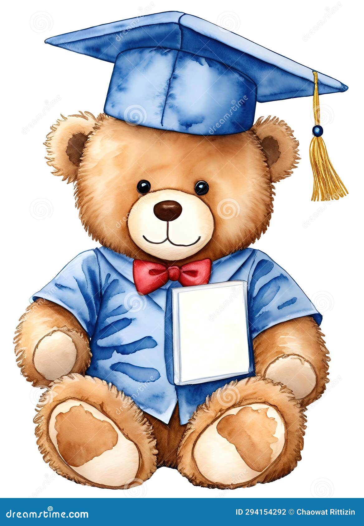 Cute Teddy Bear Graduation Watercolor Isolated Stock Illustration ...