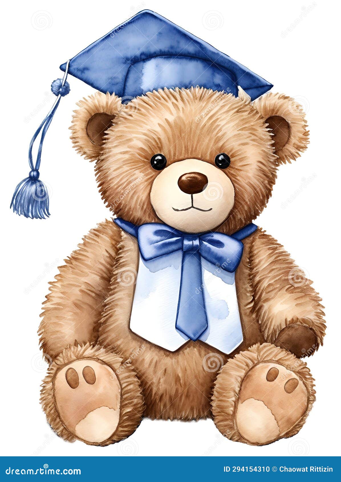 Cute Teddy Bear Graduation Watercolor Isolated Stock Illustration ...