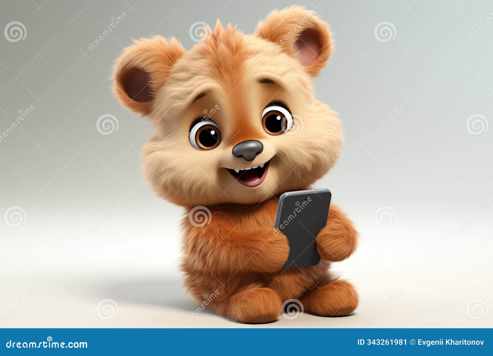 Cute Teddy Bear Holding a Mobile Phone Stock Illustration ...