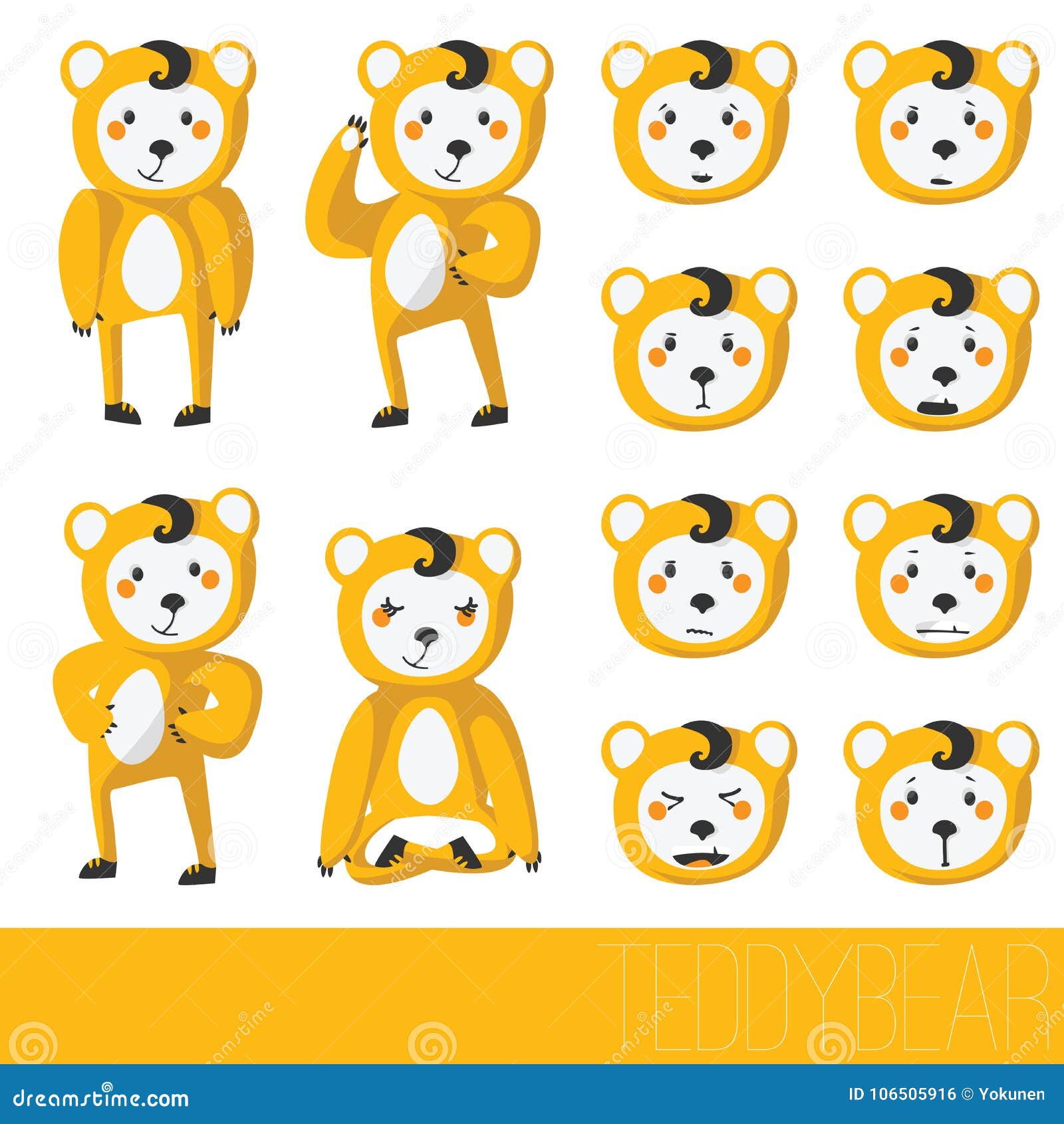 Cute Teddy Bear Isolated on White in Various Poses, with Set of ...