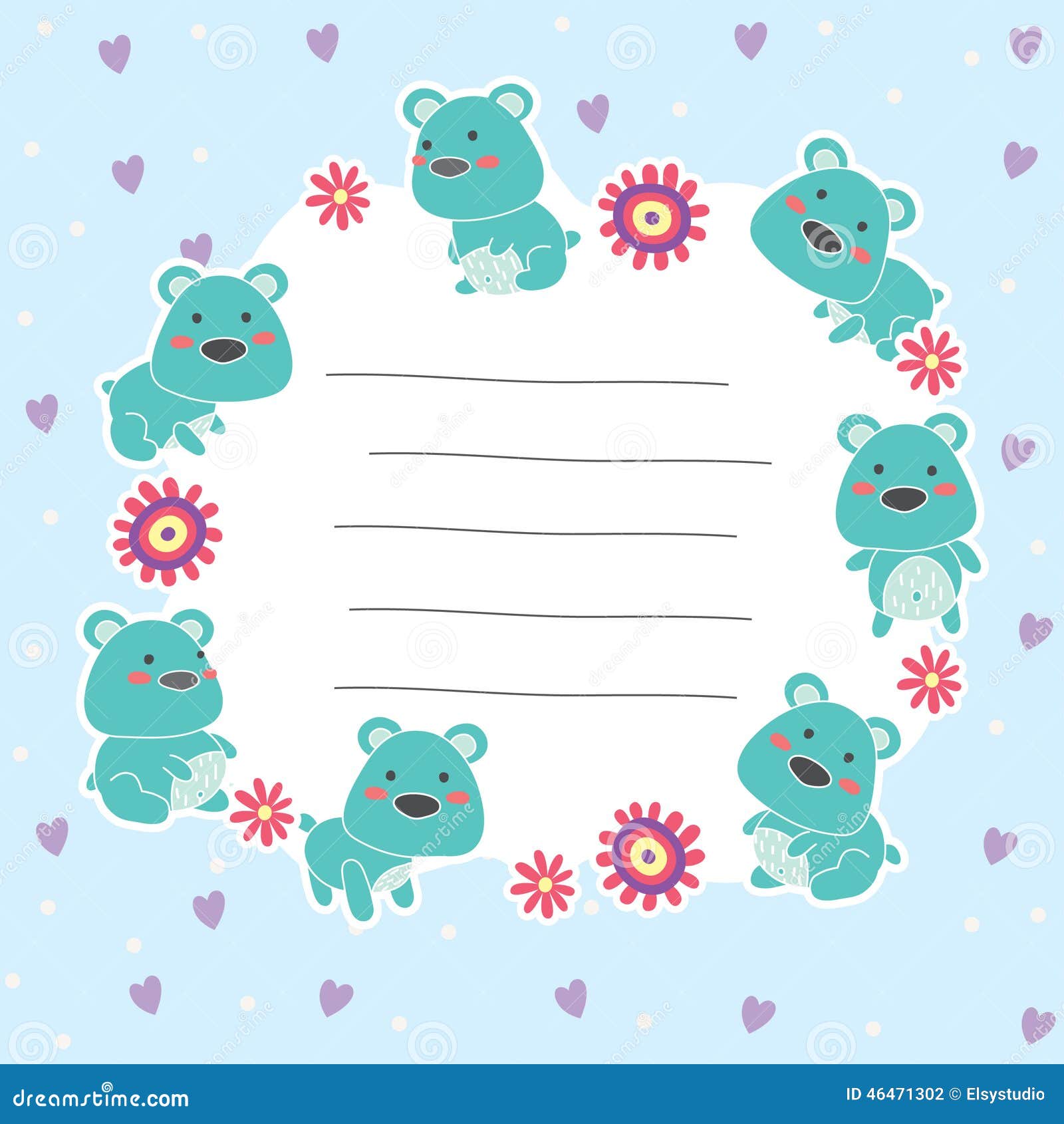 Cute Teddy Bear Memo Layout Design Vector Illustration | CartoonDealer ...