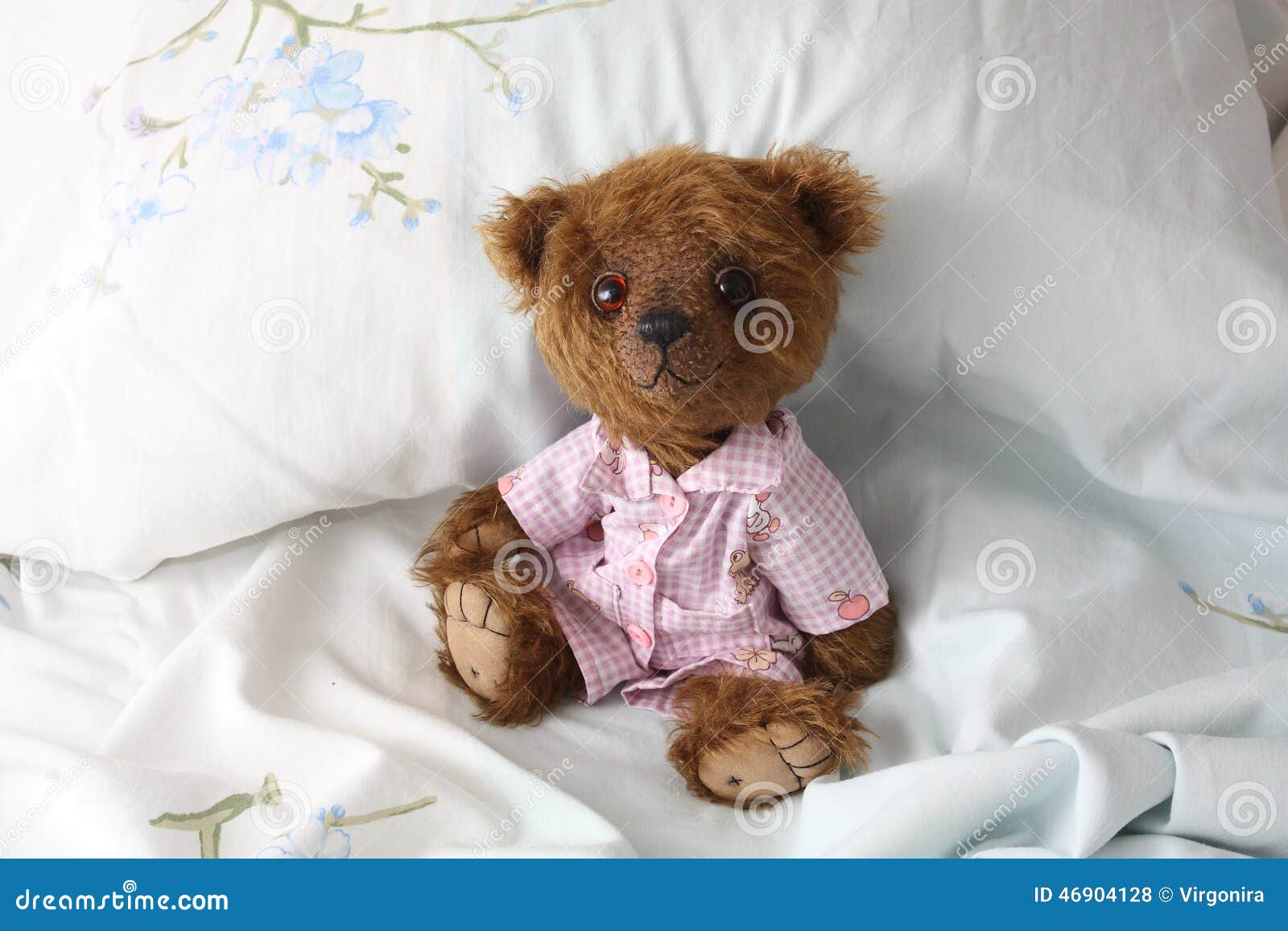 Cute Teddy Bear in Pink Pyjama Stock Photo - Image of childlike ...
