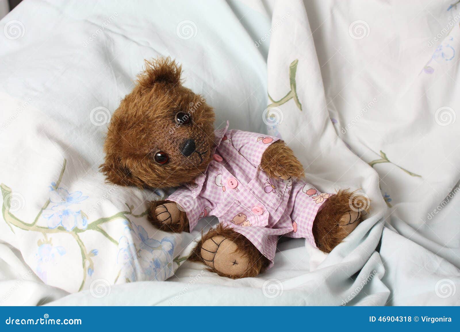 Cute Teddy Bear in Pink Pyjama Stock Photo - Image of cute, suit: 46904318