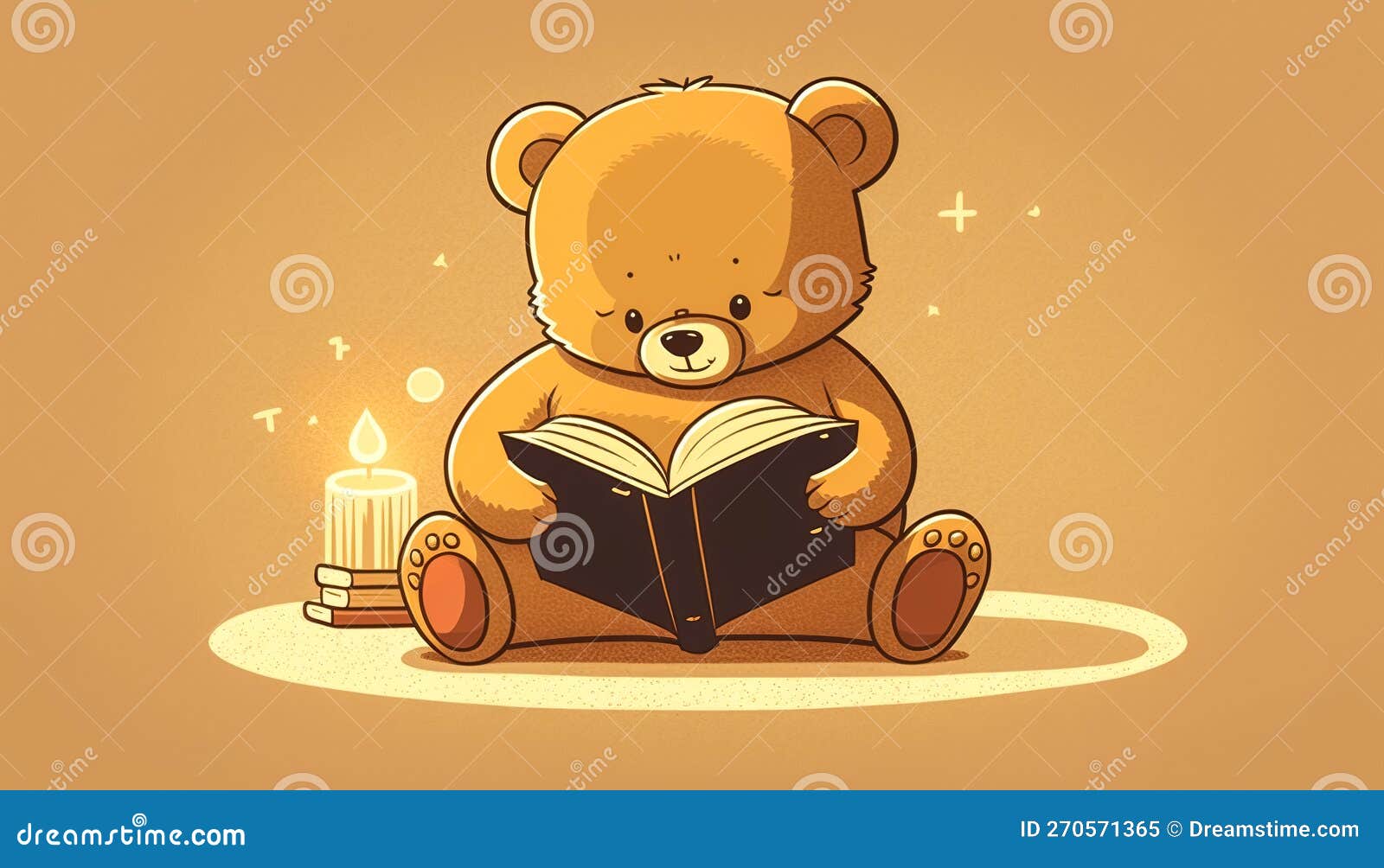 Cute Teddy Bear Reading A Book Generative Ai Stock Illustration