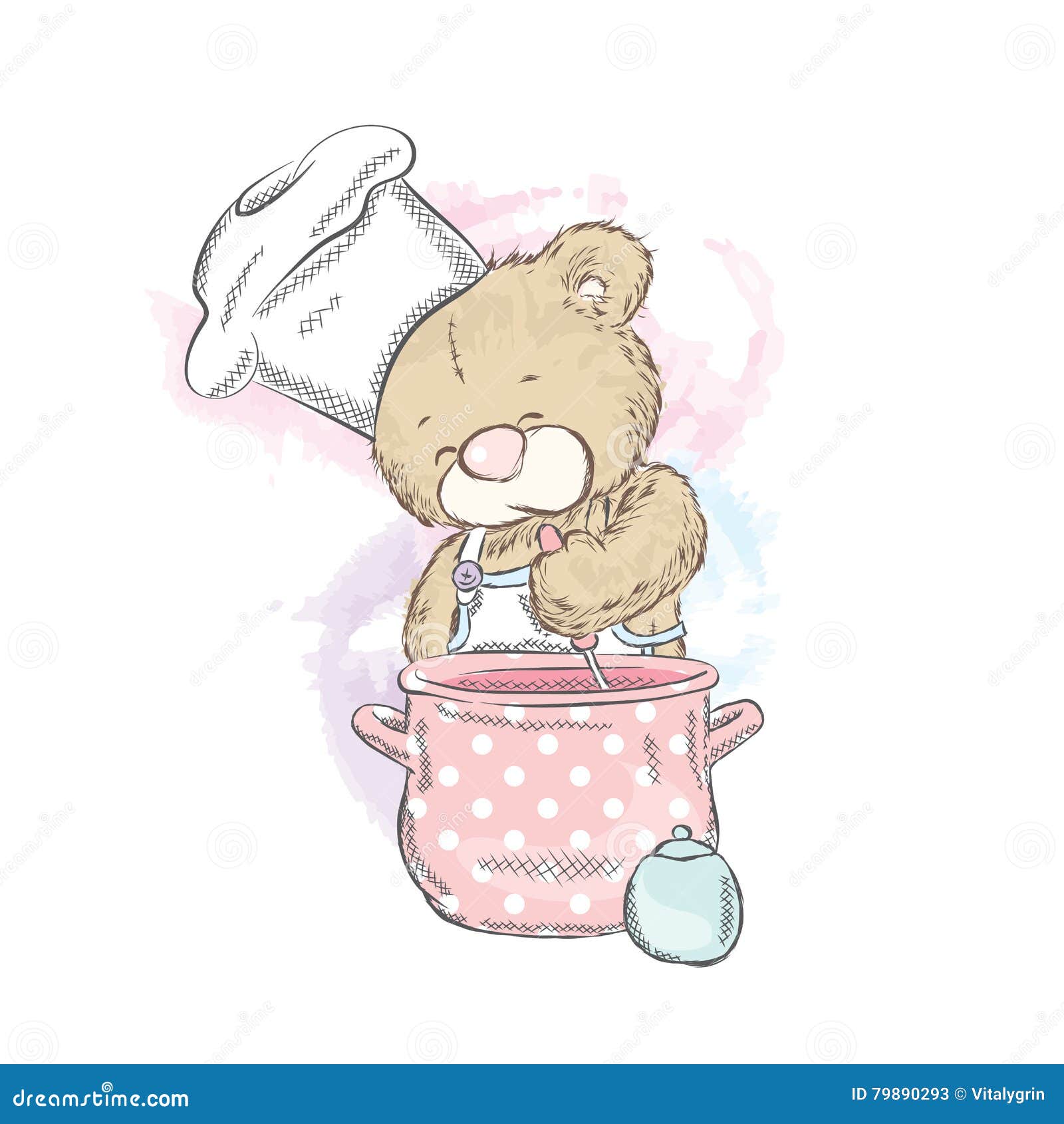 Cute Teddy Bear with a Saucepan. Bear Prepares Dinner. Cook. Vector ...