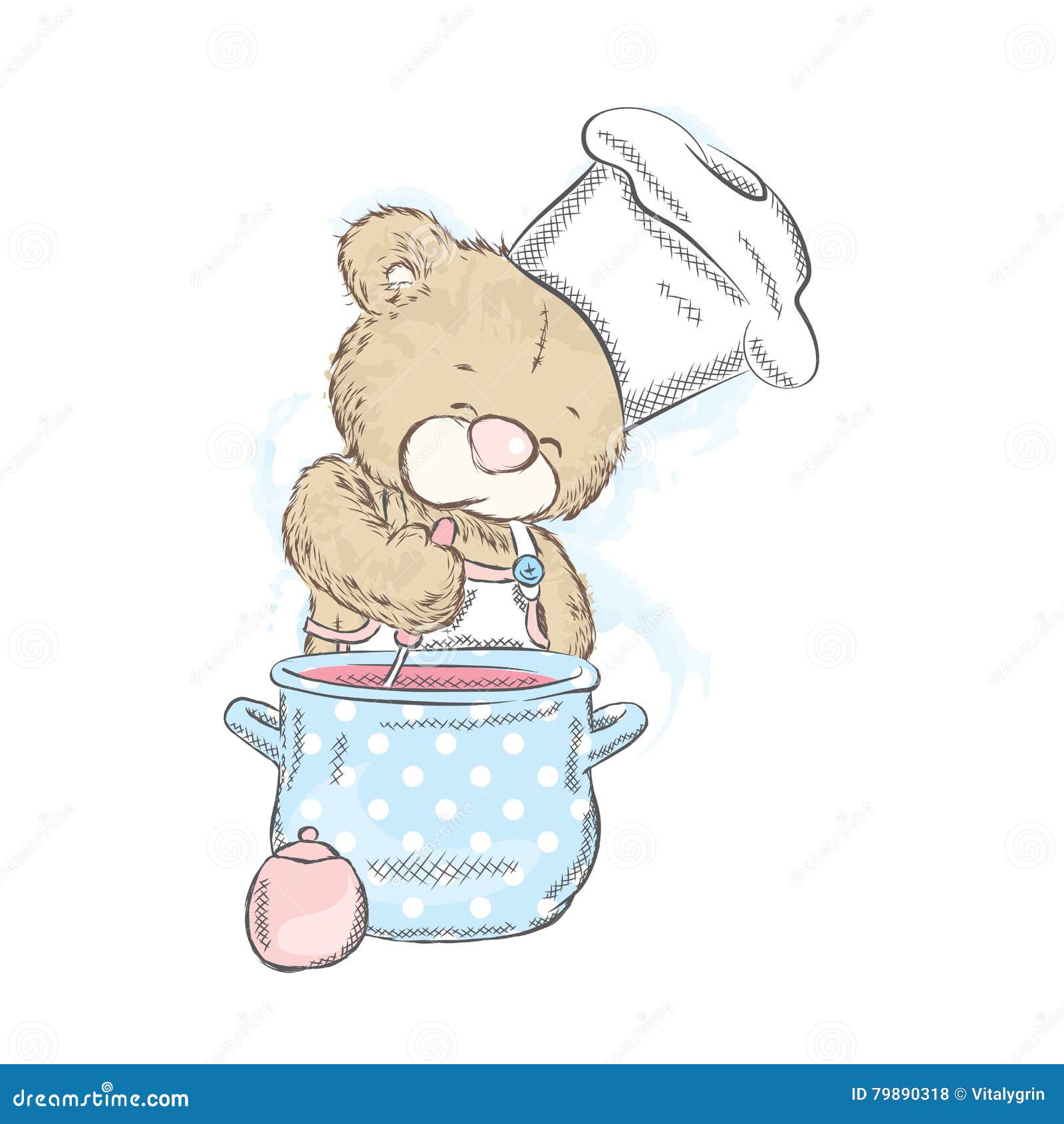 Cute Teddy Bear with a Saucepan. Bear Prepares Dinner. Cook. Vector ...
