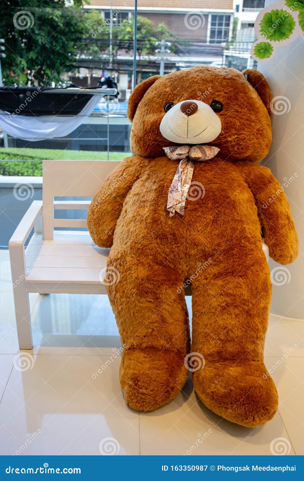 Cute Teddy Bear Sit on the Chair or Bench. Stock Image - Image of child ...
