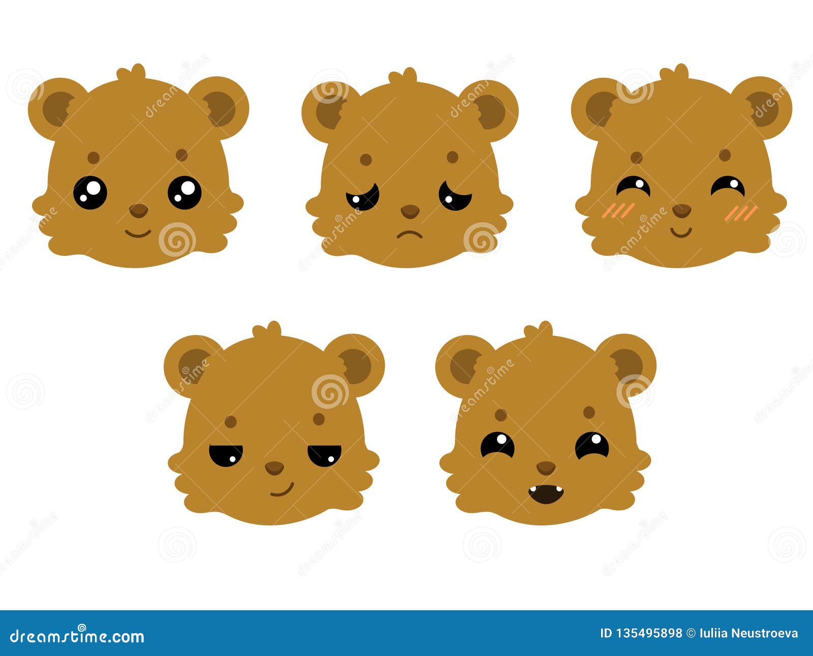 Cute Teddy Bears Set Emotional Faces. Vector Stock Vector ...