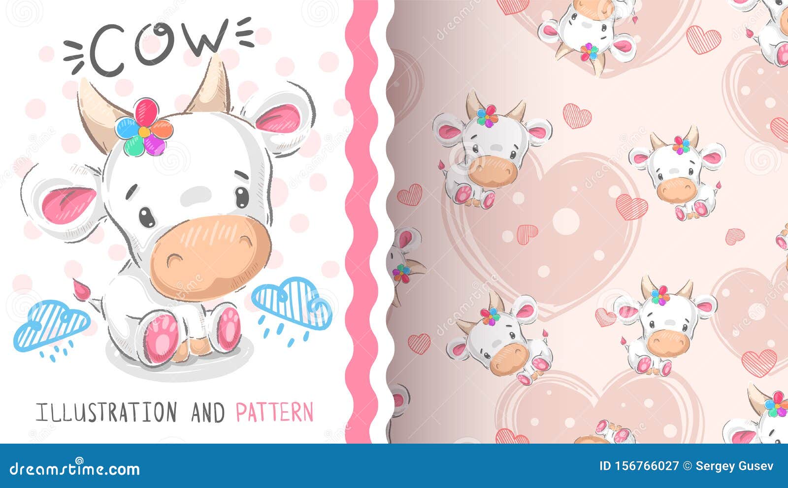 Cute Teddy Cow - Seamless Pattern Stock Vector - Illustration of hand ...