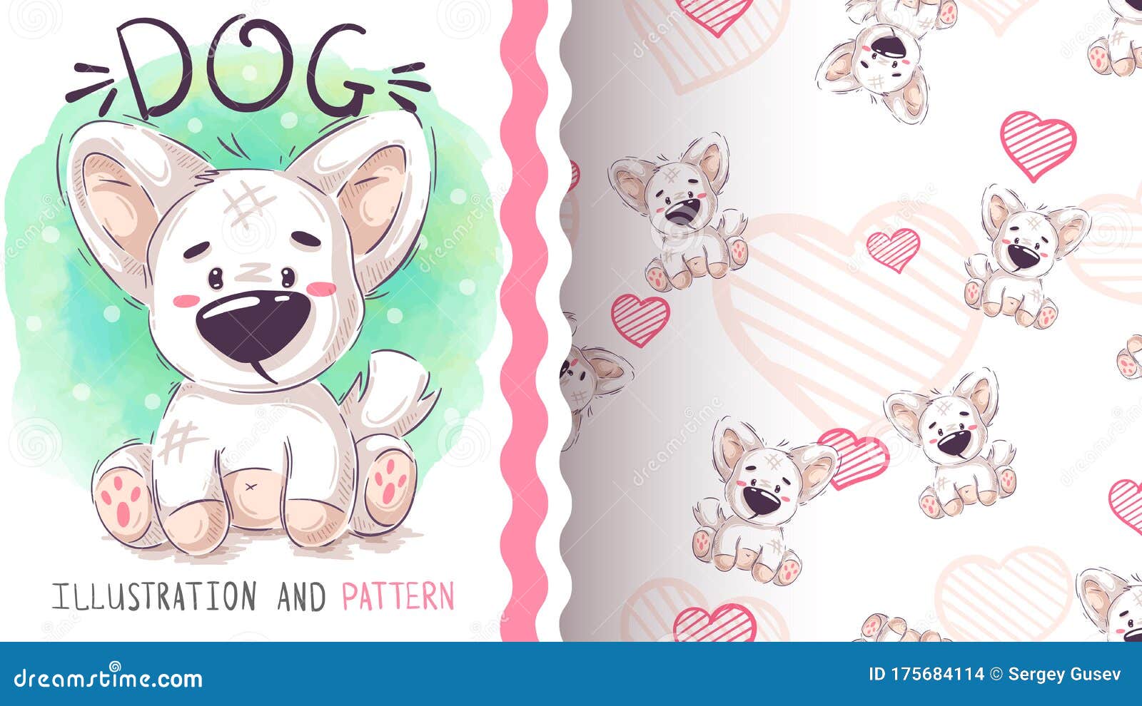 Cute Teddy Dog - Seamless Pattern Stock Vector - Illustration of play ...