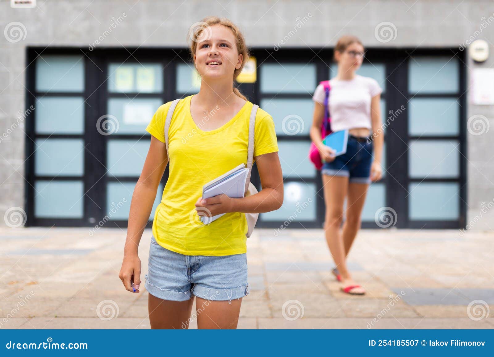 Cute Teen Girl Walking Down Street To School Stock Image Image Of Mood Caucasian 254185507