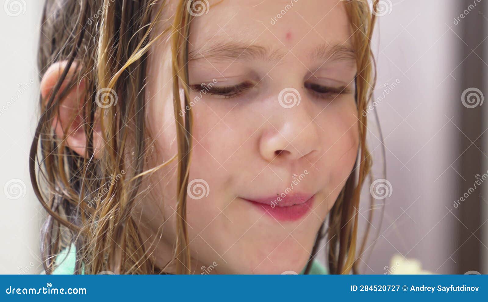 Cute Teenage Girl With Wet Hair Eating Potato Chips Stock Video