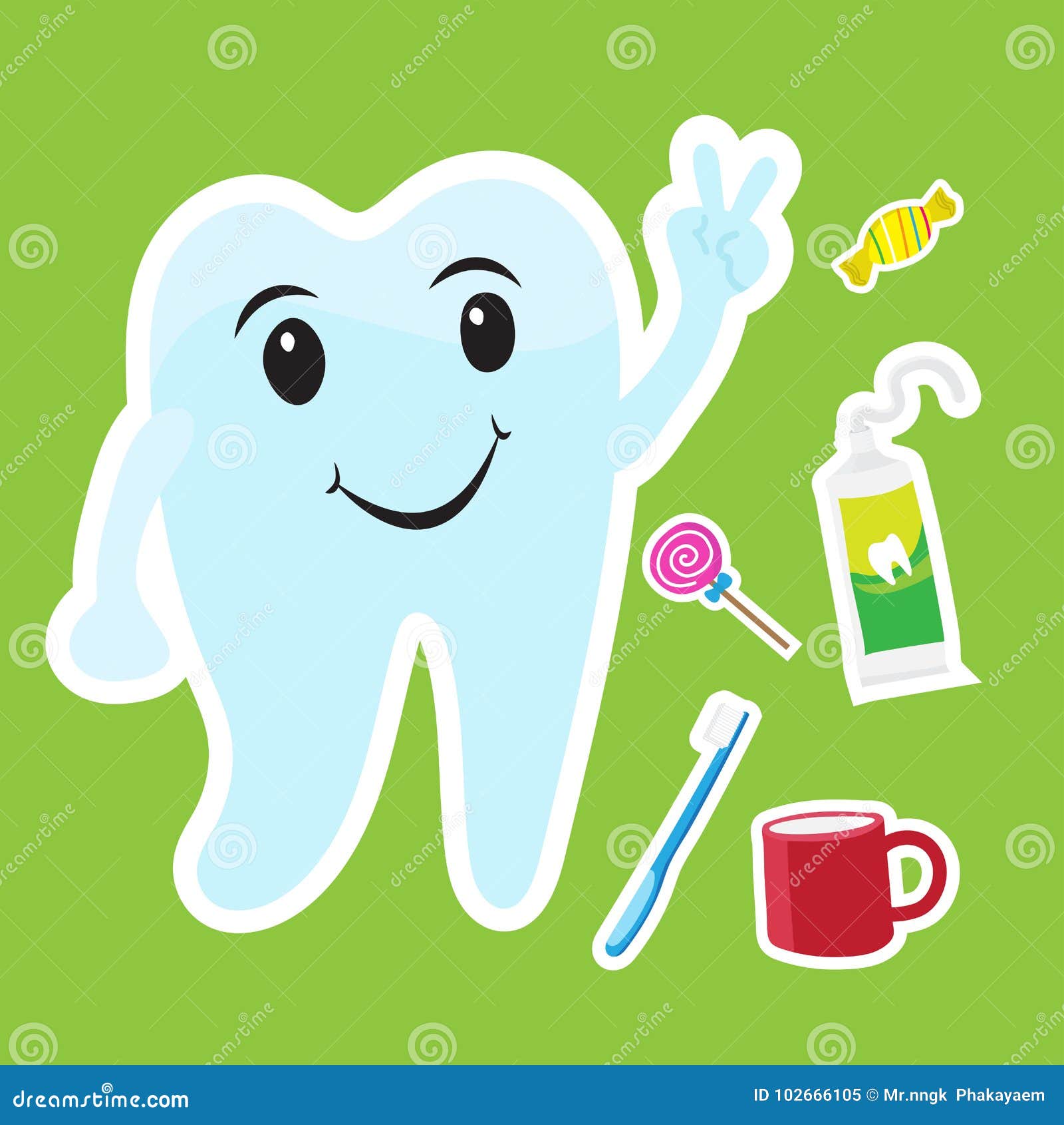 Cute Teeth Cartoon Sticker Set on Blue Background Stock Vector ...