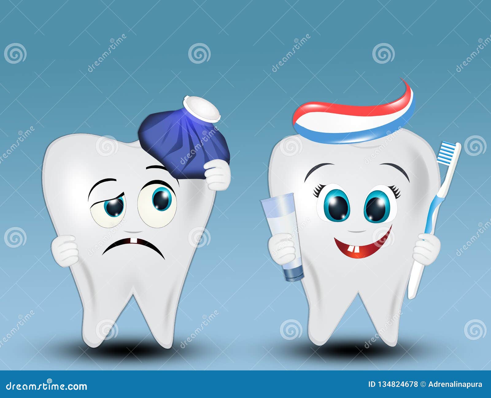 Cute Teeth with Funny Faces Stock Illustration - Illustration of teeth ...