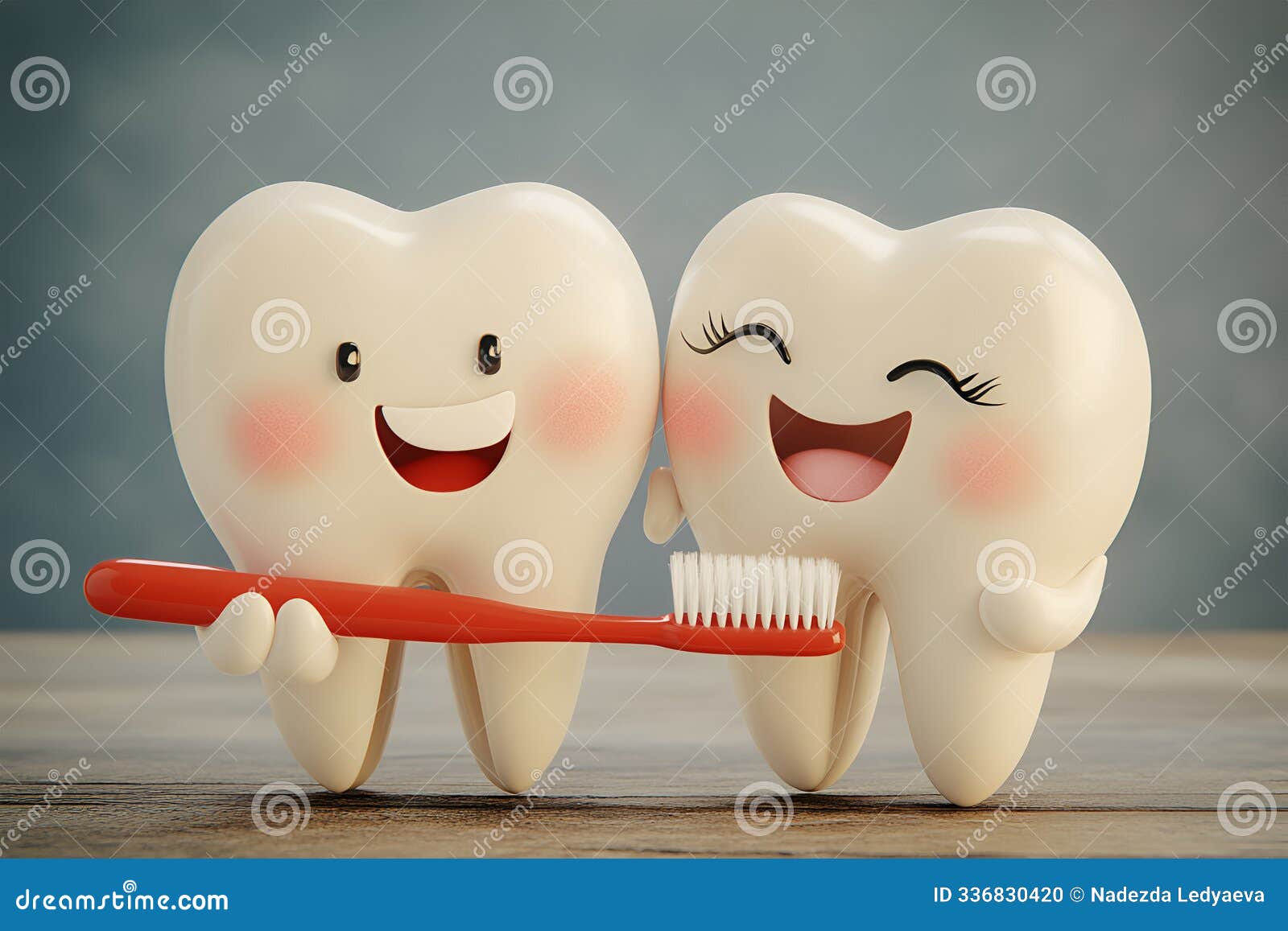 Cute Teeth with Toothbrushes on a Light Background Stock Photo - Image ...