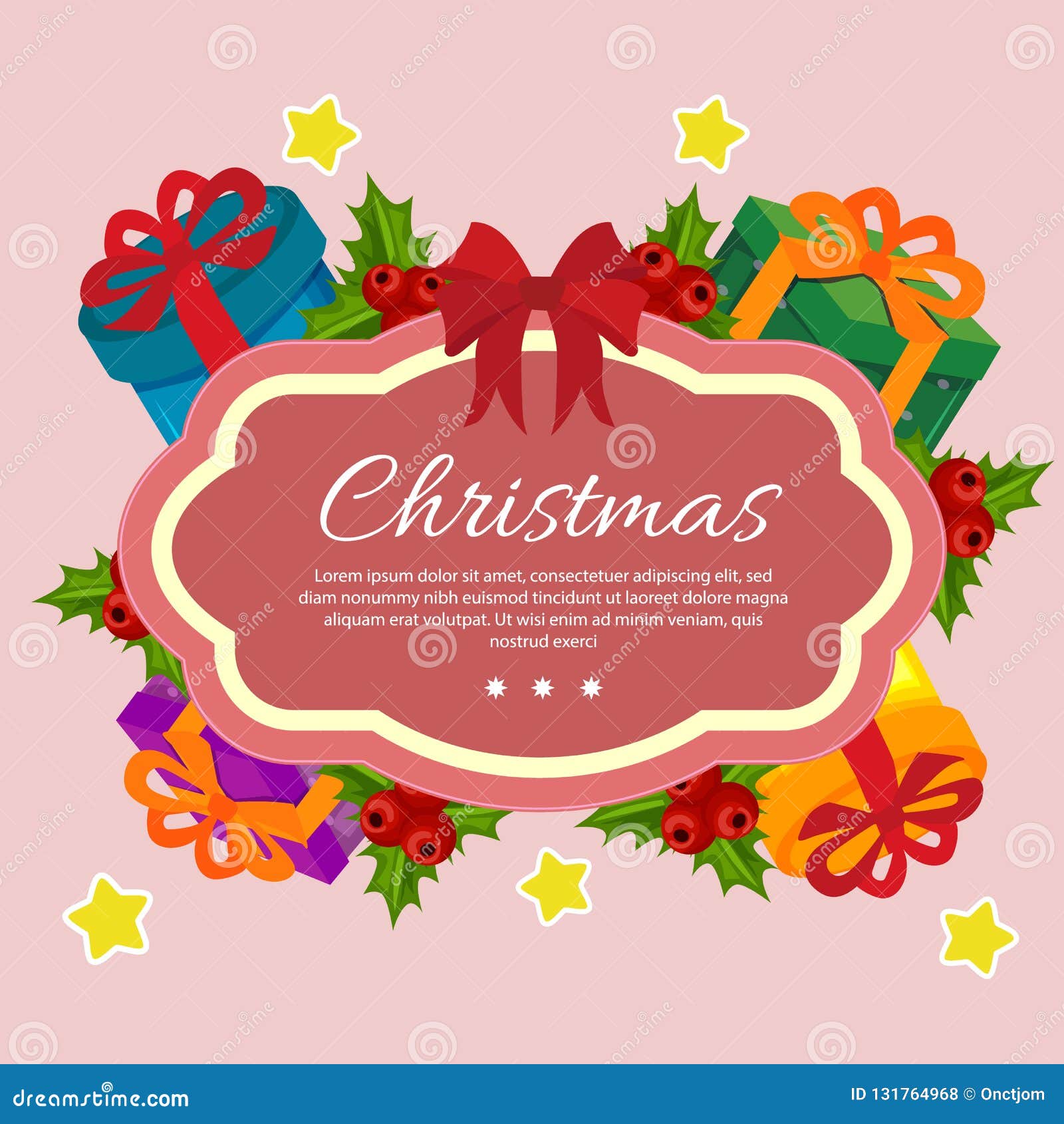 Template Christmas with Cartoon Box Stock Vector - Illustration of ...