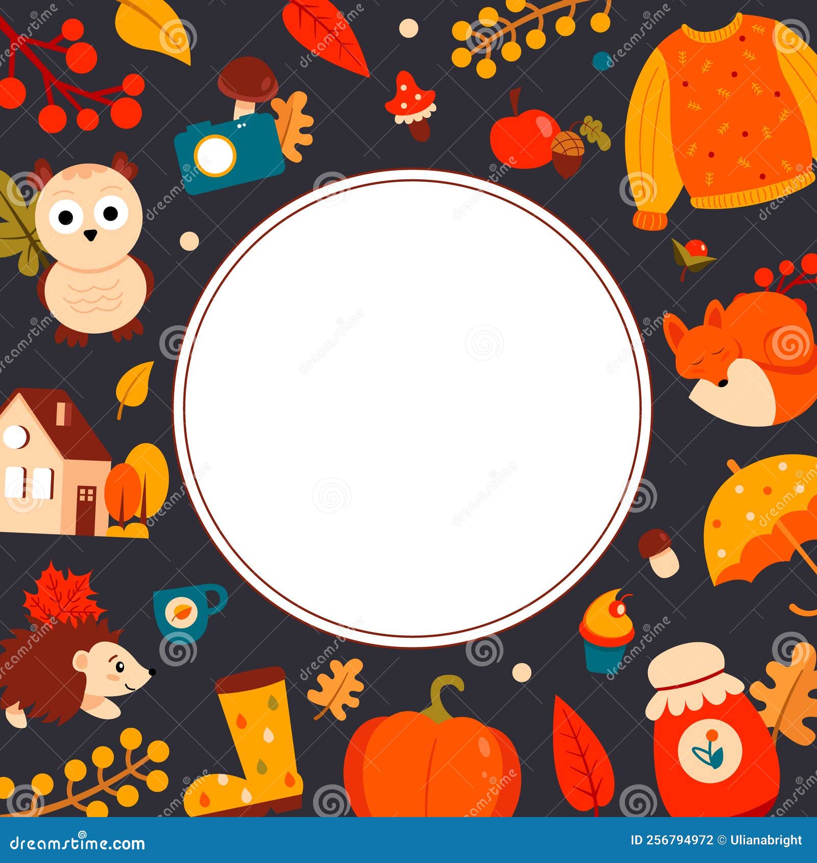 Cute Template for Design with Autumn Attributes. Vector Illustration ...