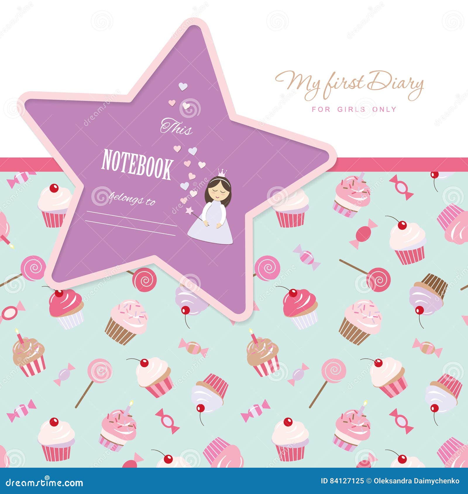 Cute Template for Notebook Cover Girls. My First Diary. Included ...