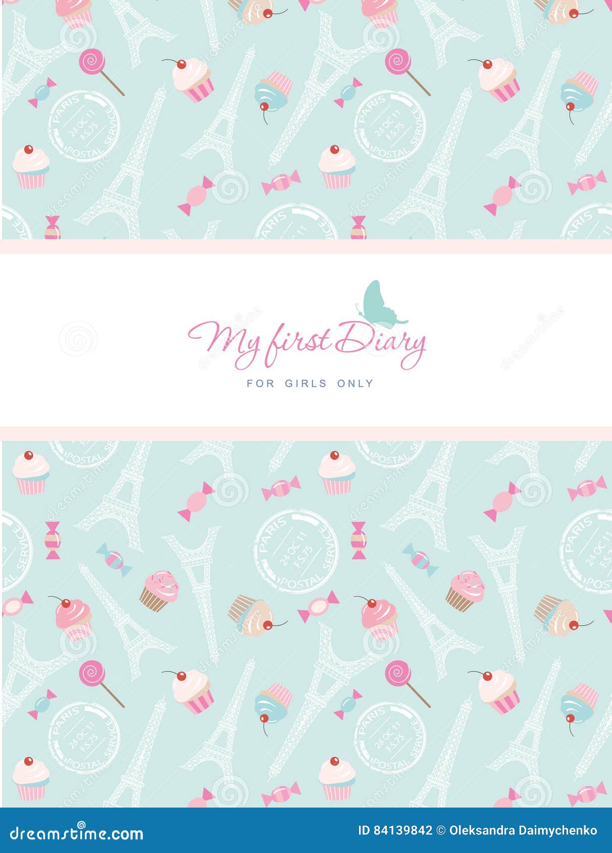 Cute Template for Notebook Cover for Girls. My First Diary Stock Vector ...