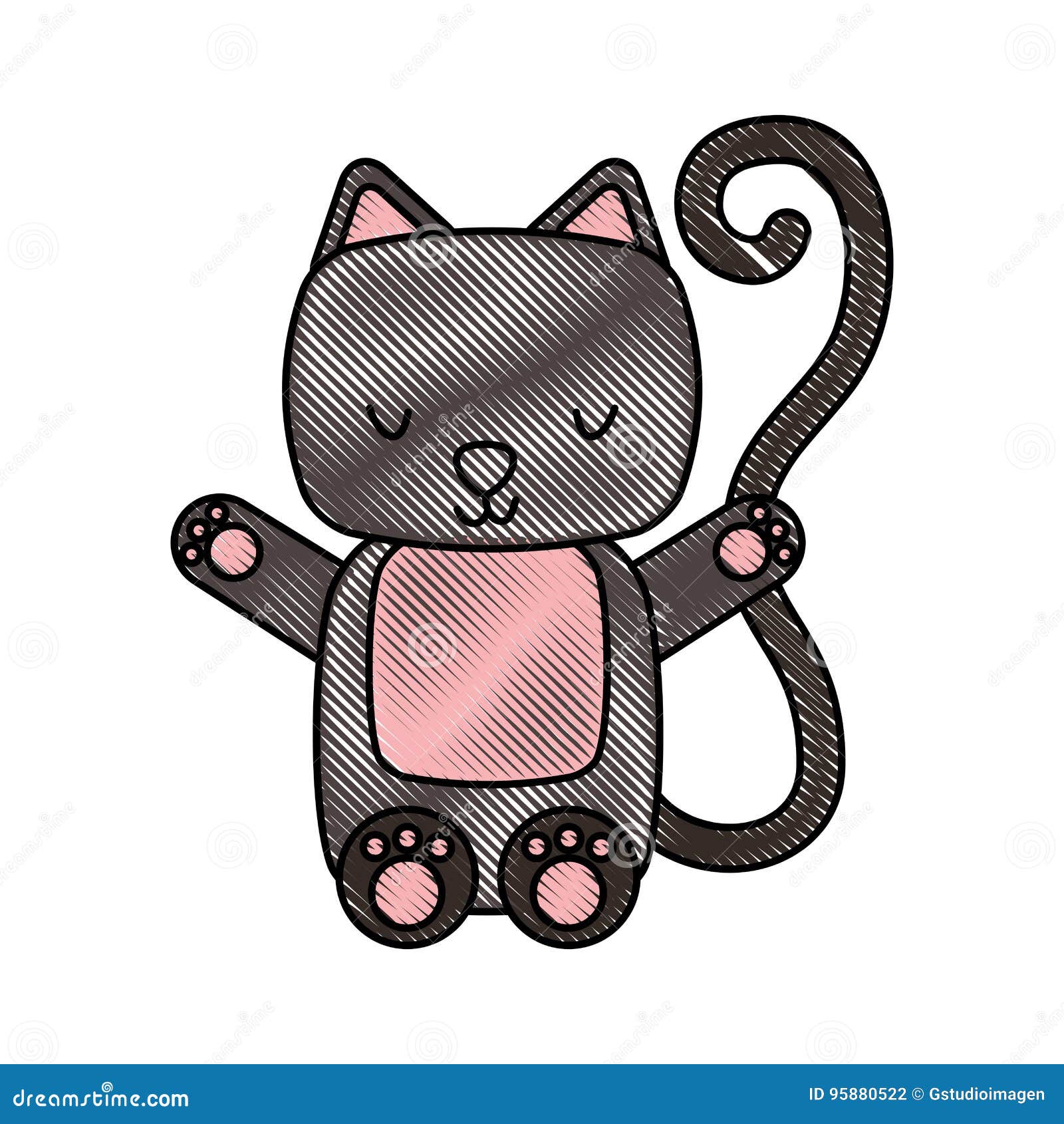 Cute and tender cat stock vector. Illustration of cheerful - 95880522