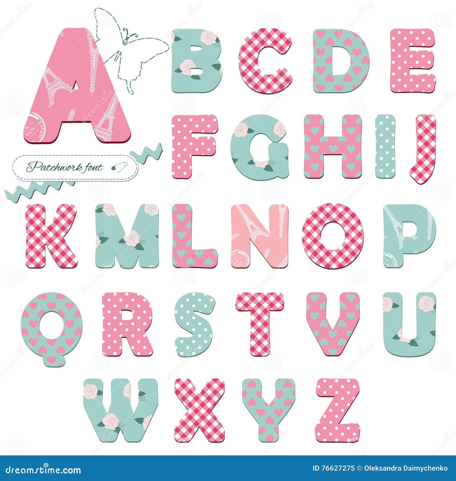 Cute textile font. stock illustration. Illustration of peace - 76627275