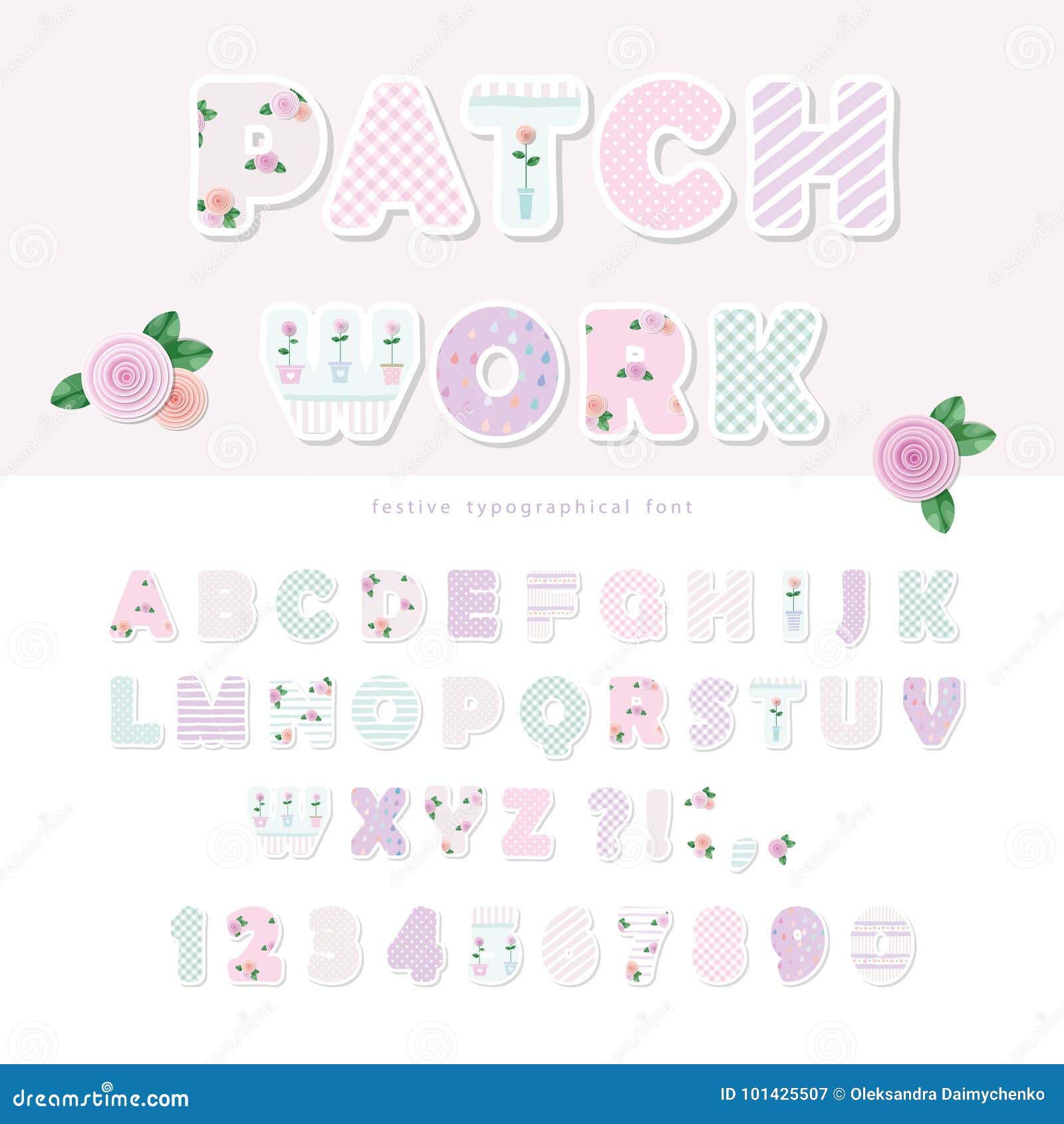 Cute Textile Font for Scrapbook or Collage Design. Stock Illustration ...