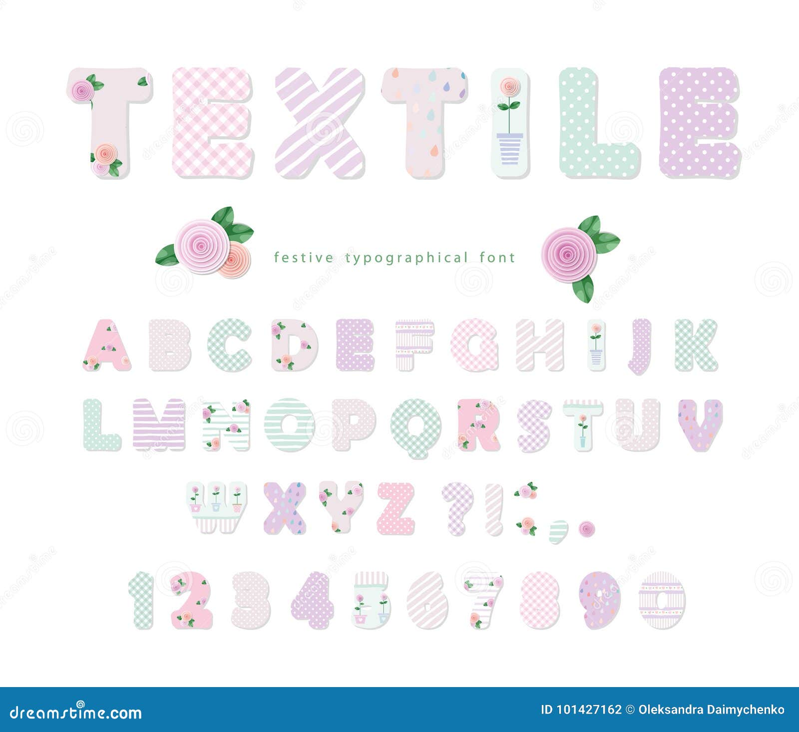 Cute Textile Font for Scrapbook or Collage Design. Patchwork Style ...