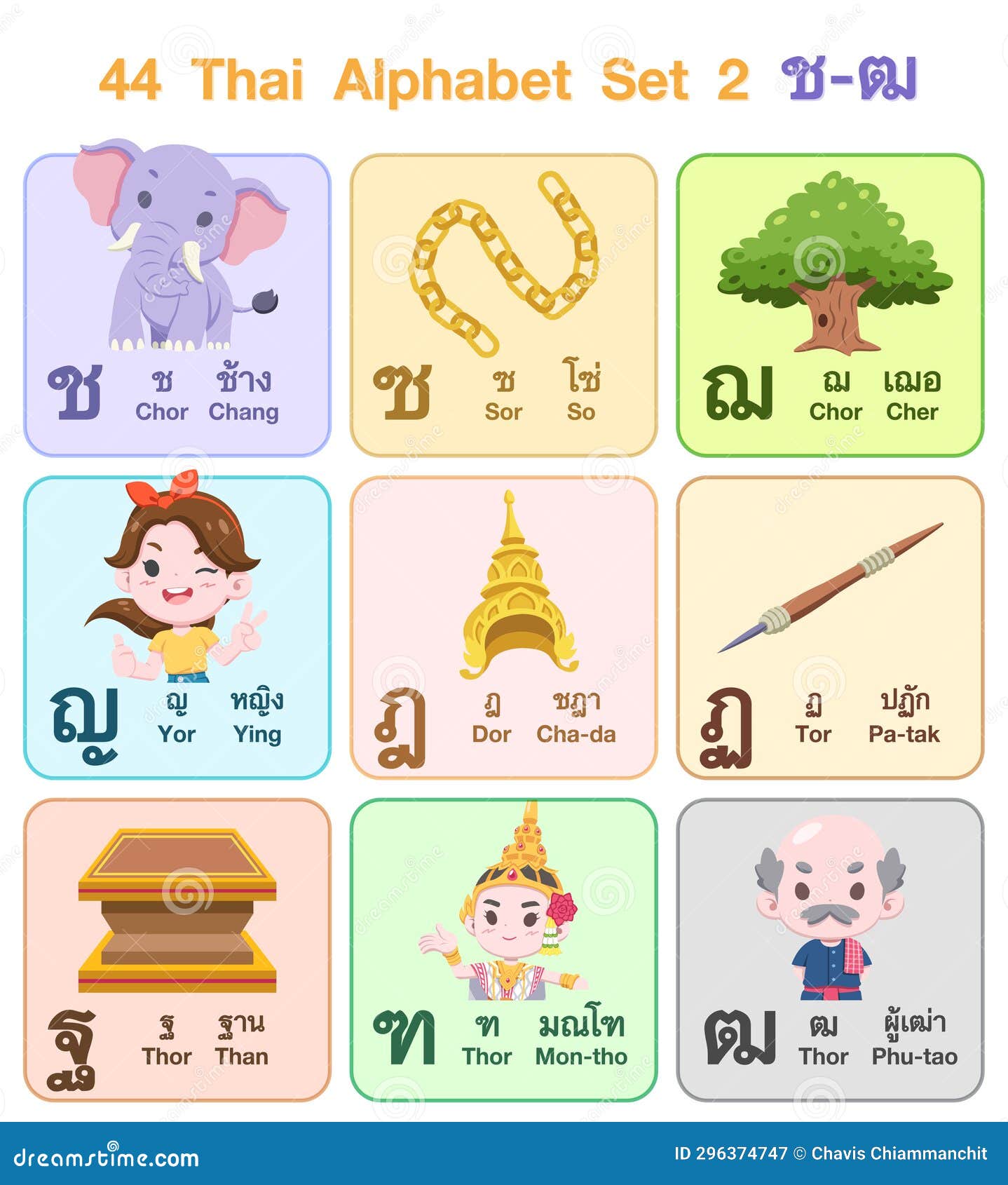 Thai Alphabet Set 2 Cartoon Illustration Stock Vector - Illustration of ...