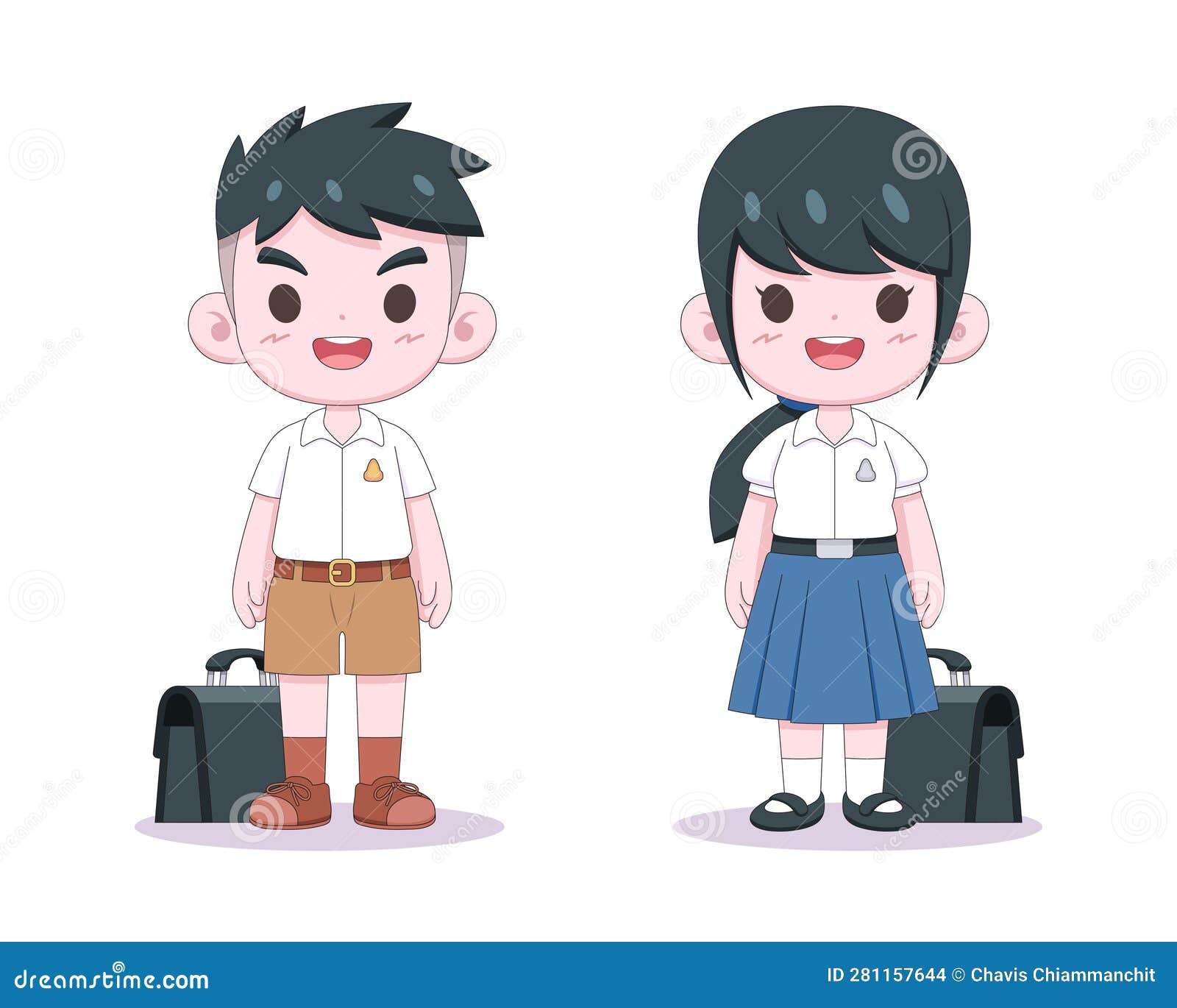 Cute Thai Students Uniform Cartoon Illustration Stock Vector ...